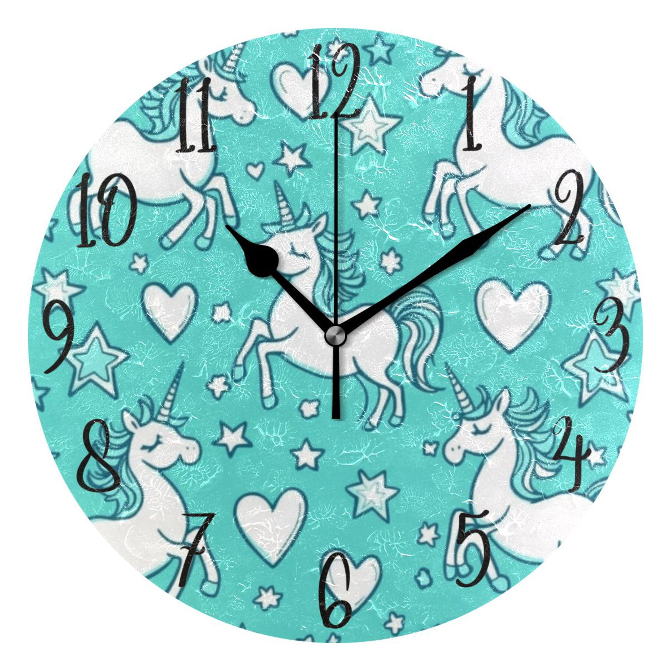 WOBOGO A Pattern with Cute Cartoon Unicorns Wall Clock 10in Silent ...