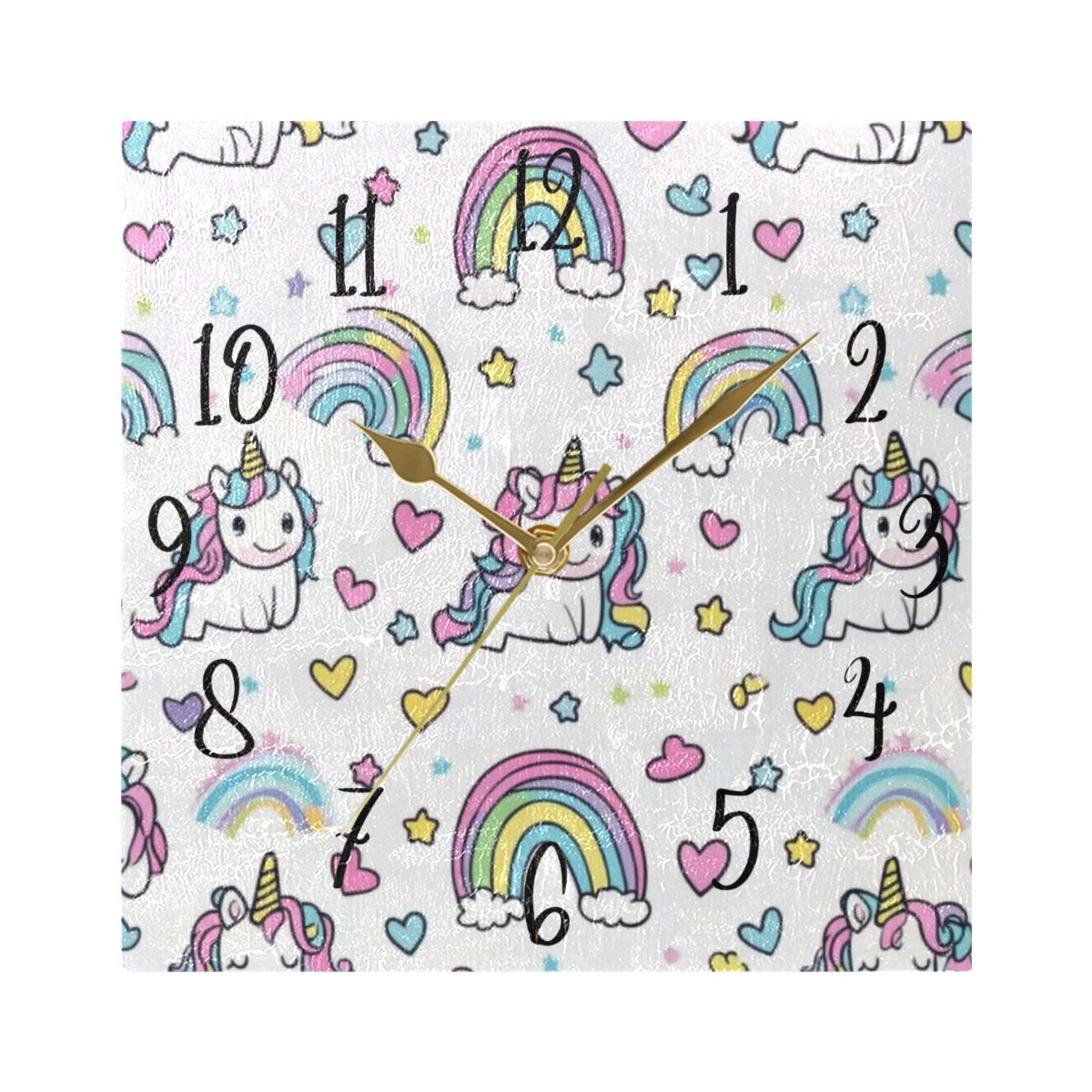 WOBOGO Pattern with Cute Unicorns and Rainbows Wall Clock 7.78 Inch ...