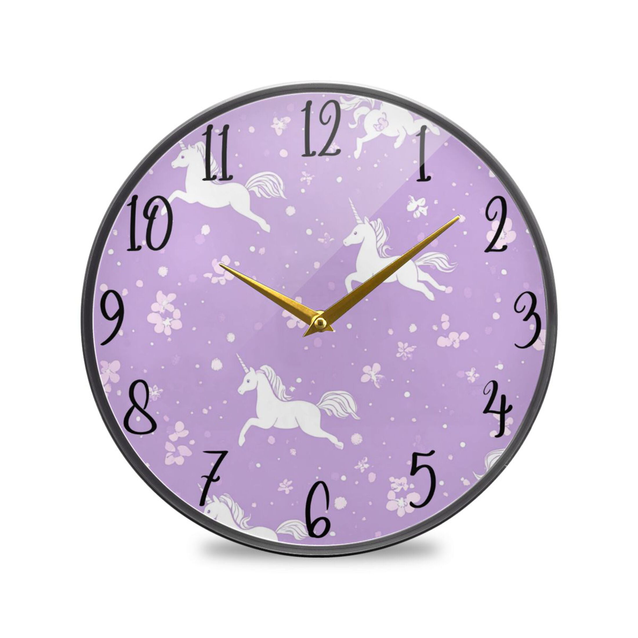WOBOGO Pattern with Flying Unicorns and Flowers Acrylic Wall Clock ...