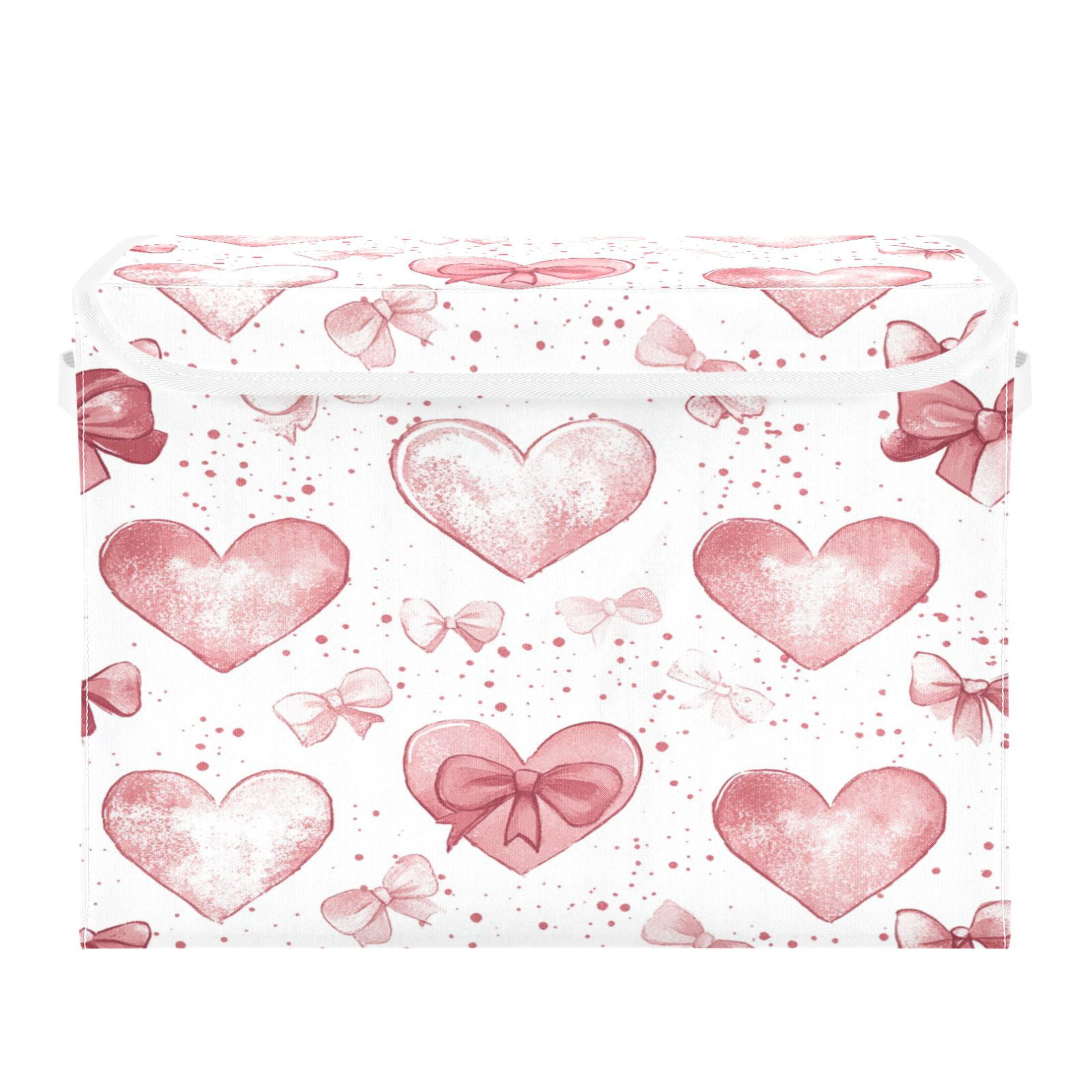 WOBOGO A Pattern Of Hearts with Bows Large Collapsible Storage Box Flip Lid Fabric Decorative ...