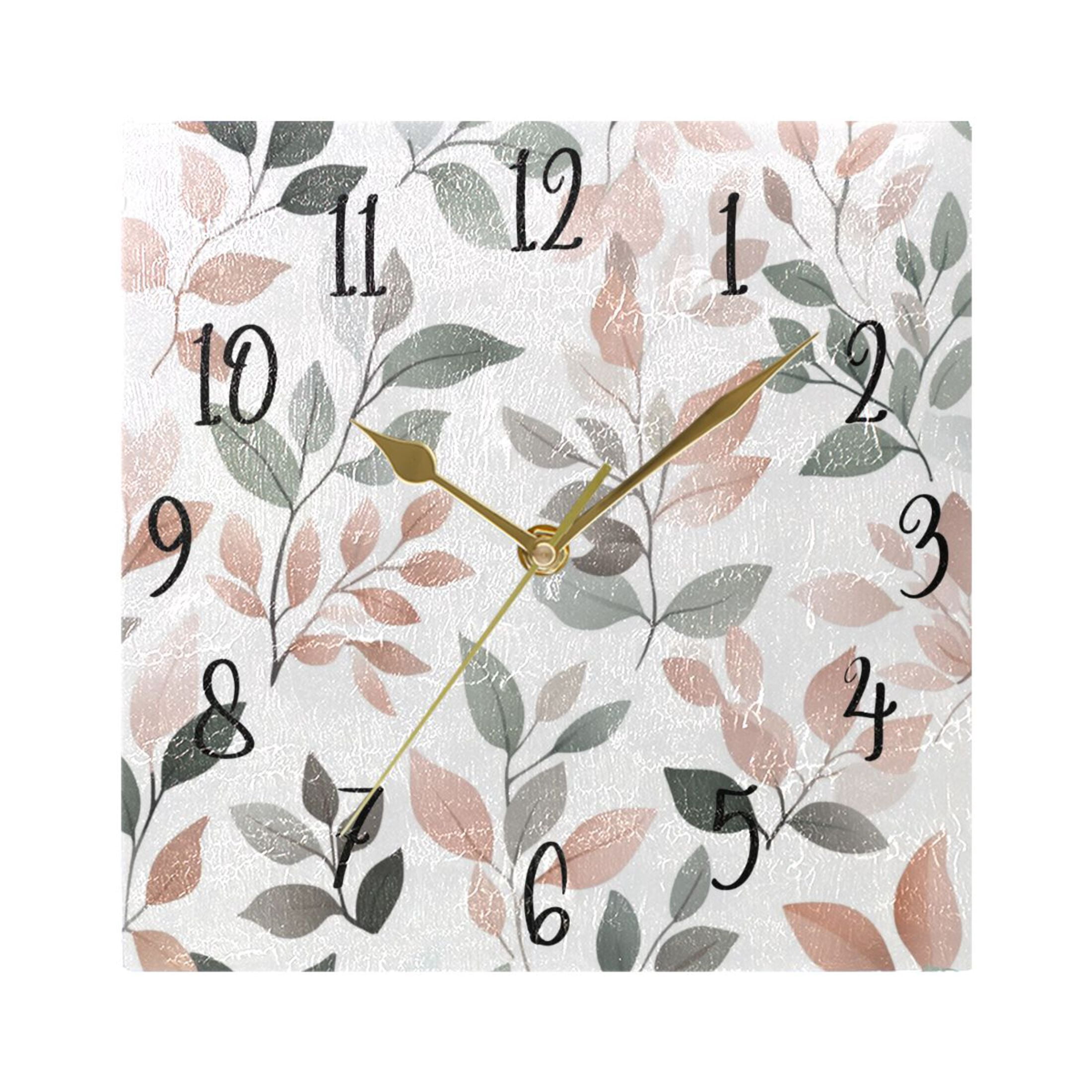 WOBOGO A Pattern Of Leaves in Soft Pinks Wall Clock 7.78 Inch Battery ...