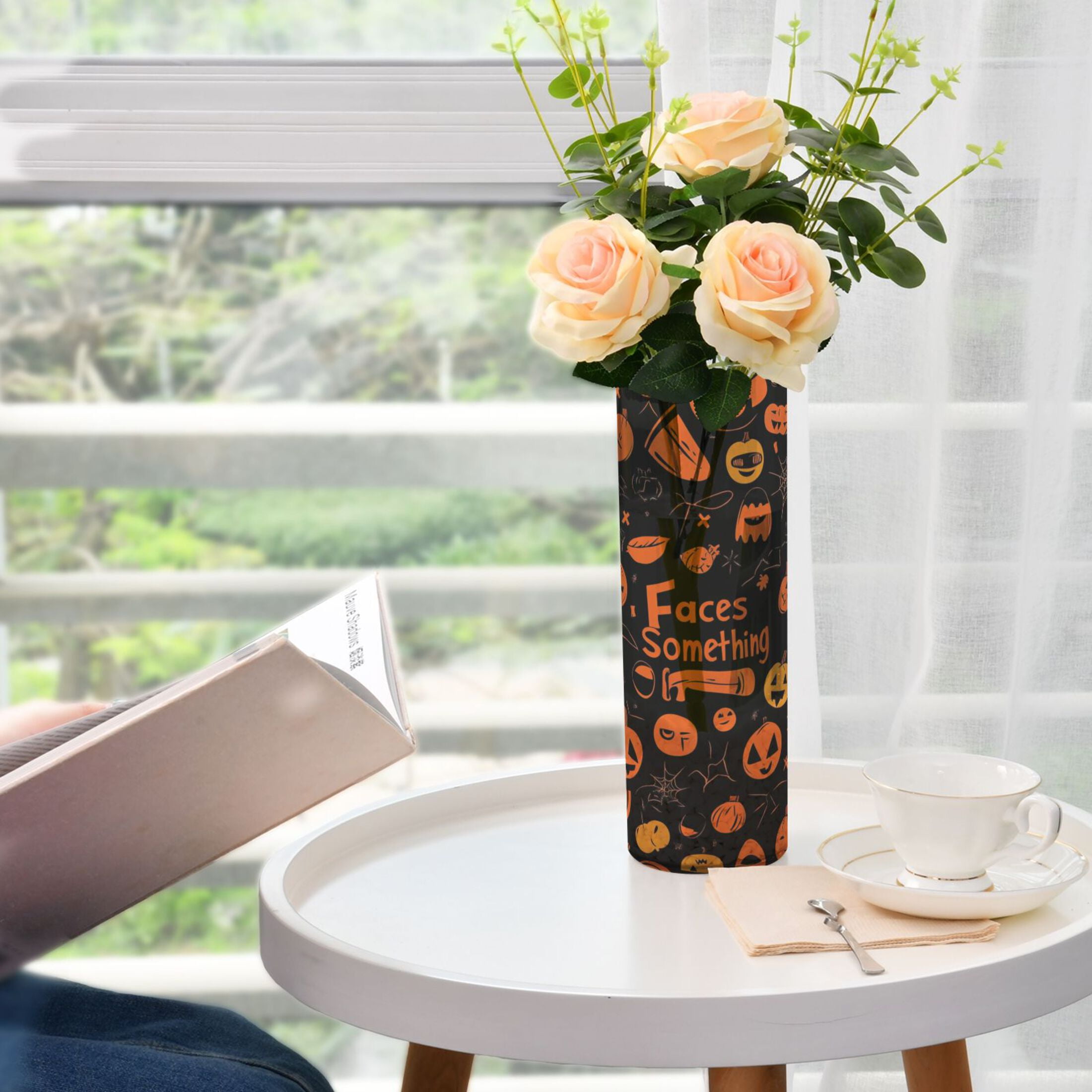 WOBOGO Pattern Of Black and Orange Halloween Symbols Plastic Vase Home ...