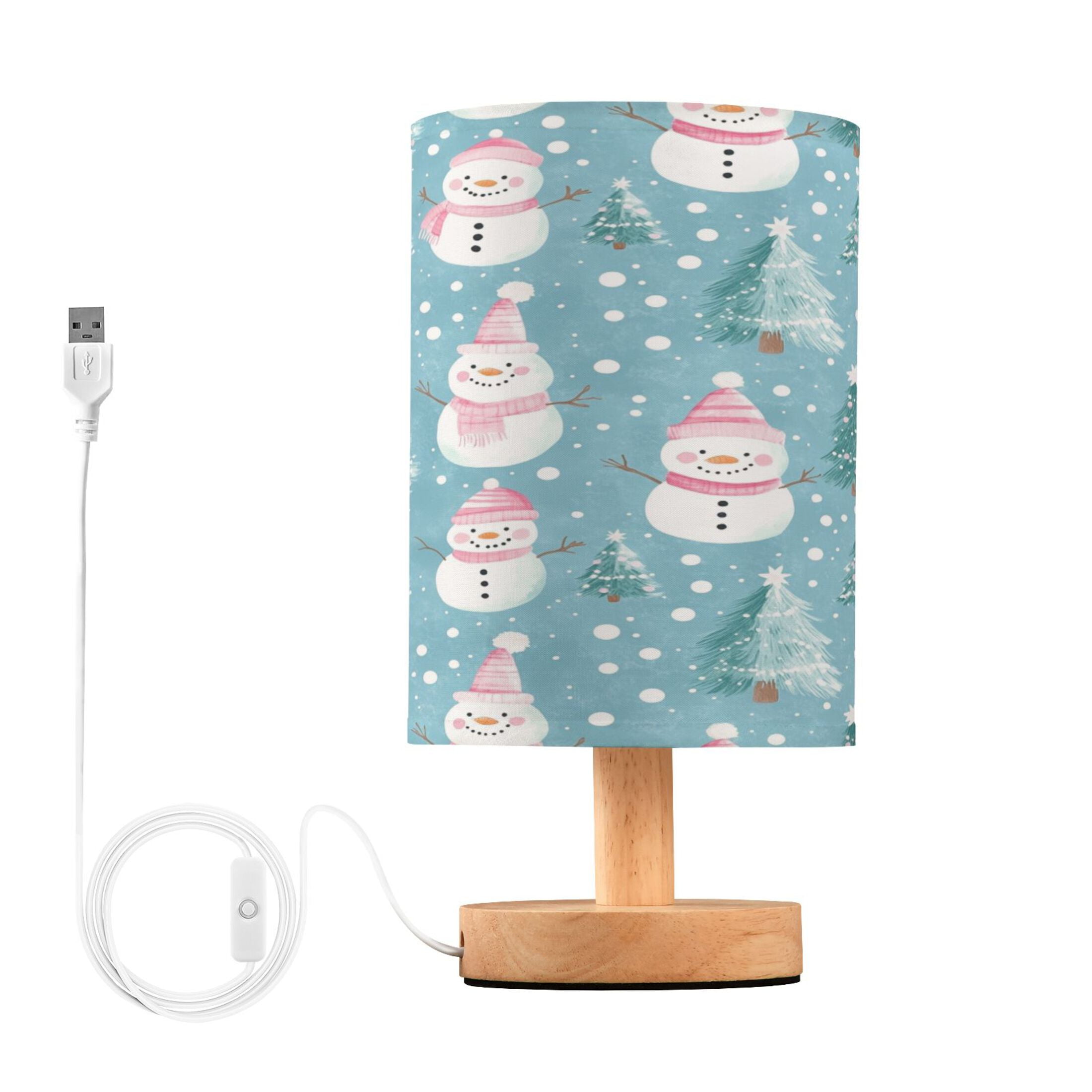 WOBOGO Pattern Of Cute Snowmen and Christmas Trees Bedroom Table Lamp ...