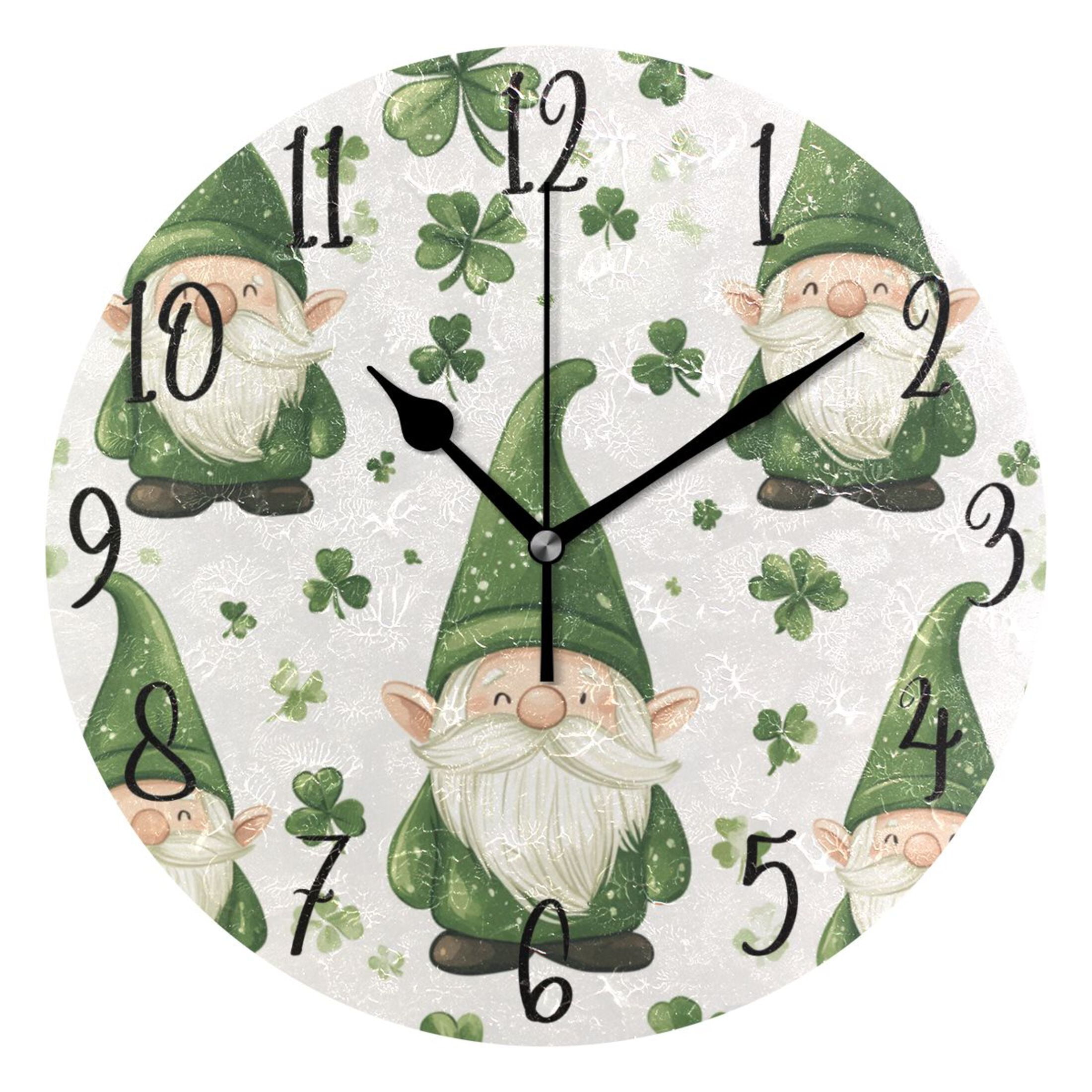 WOBOGO Pattern Of Dwarf in Green Hat Wall Clock 10in Silent Mechanism ...