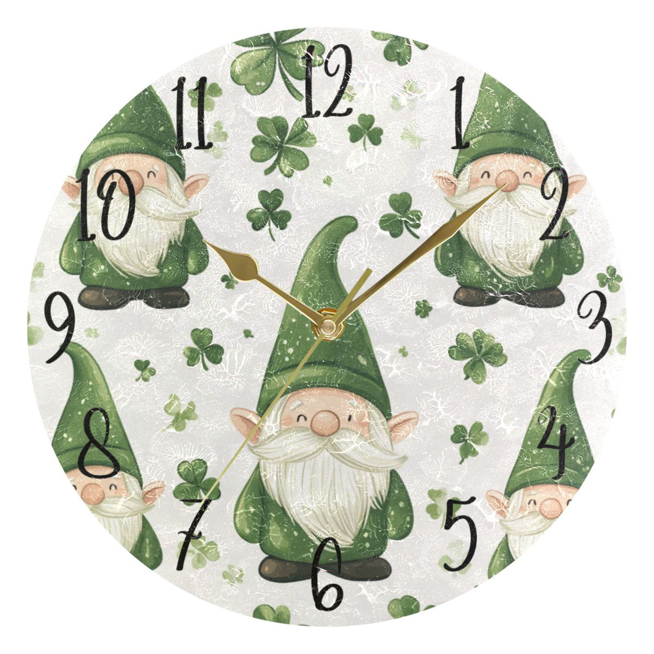 WOBOGO Pattern Of Dwarf in Green Hat Wall Clock 10in Silent Mechanism ...