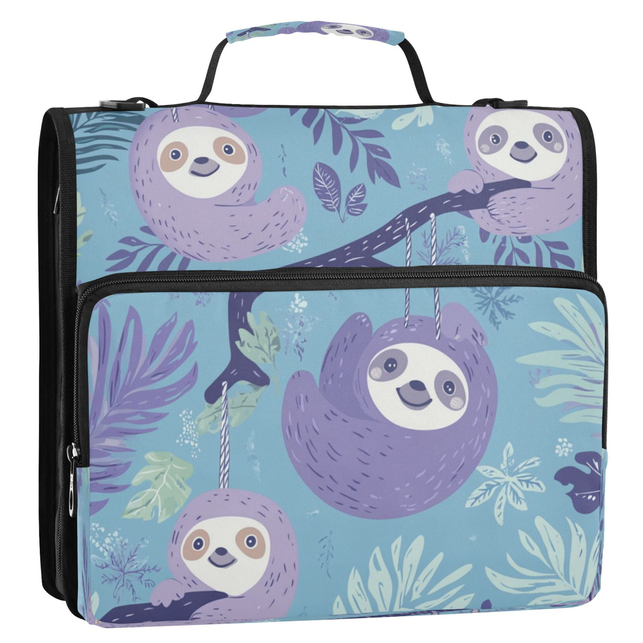 WOBOGO Pattern with Sloth Hanging on Tree Branches Ring Binder Bag 1 ...
