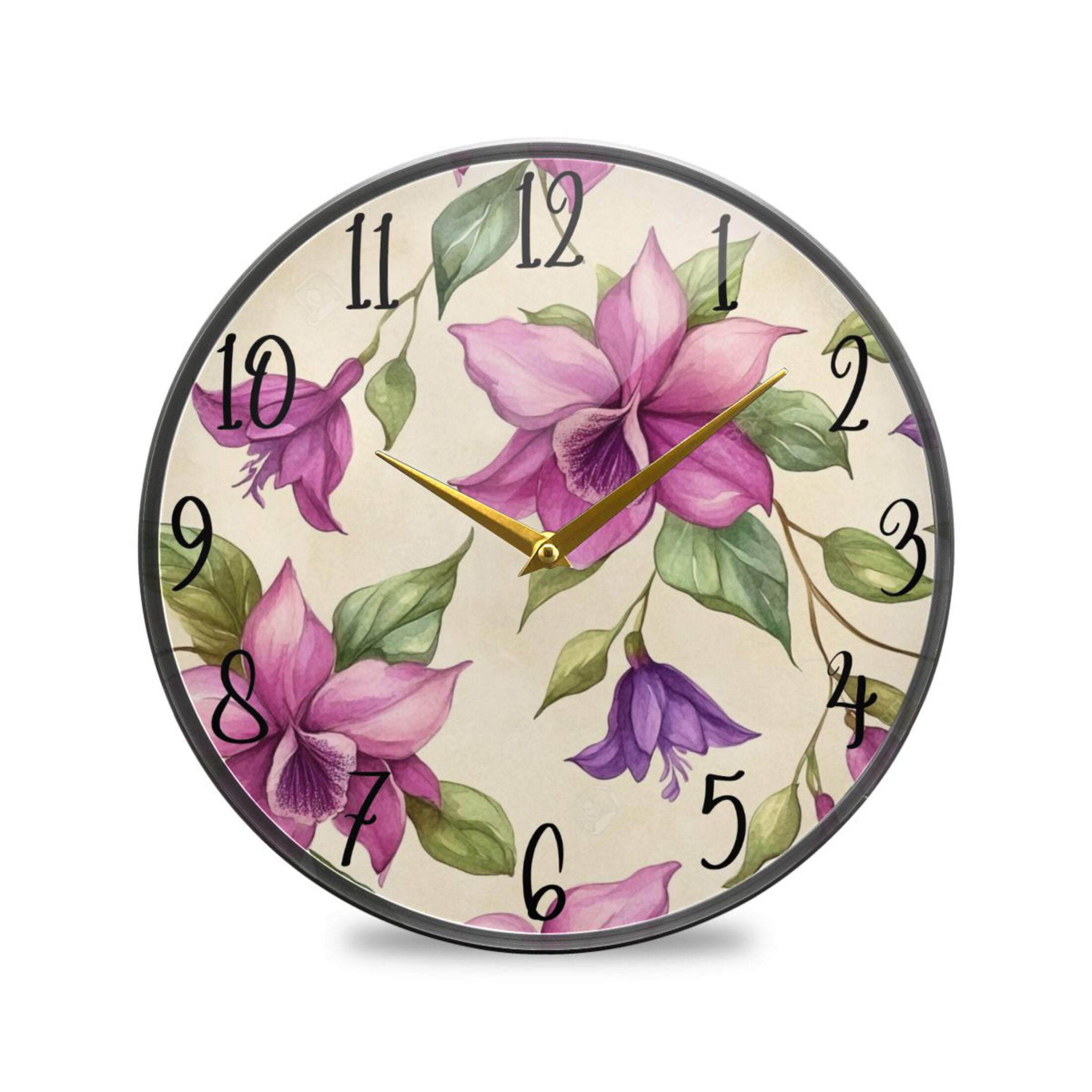 WOBOGO A Pattern with Watercolor Fuchsia Orchids Acrylic Wall Clock ...