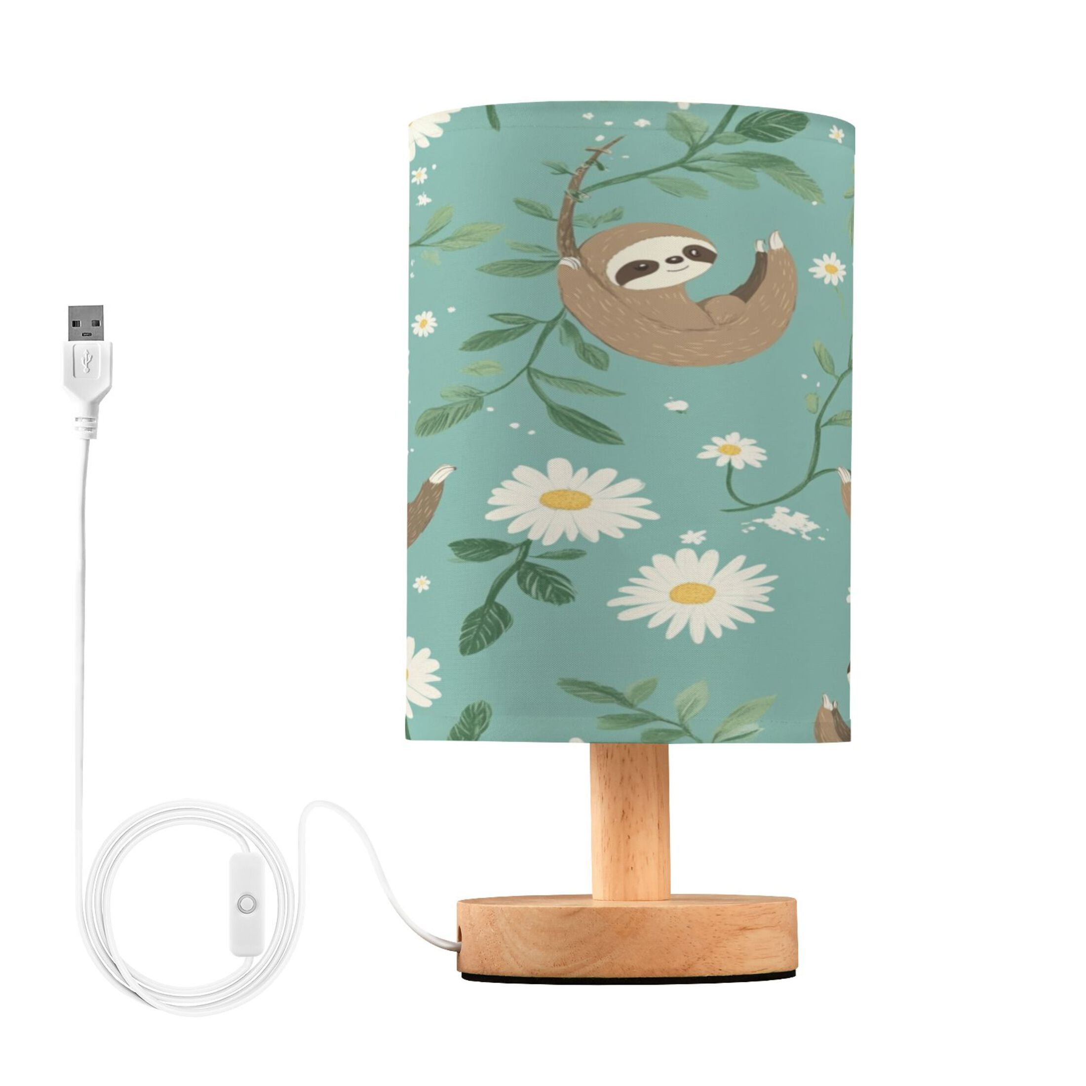 WOBOGO Pattern with Daisies and Sloths Hanging on Vines Bedroom Table ...