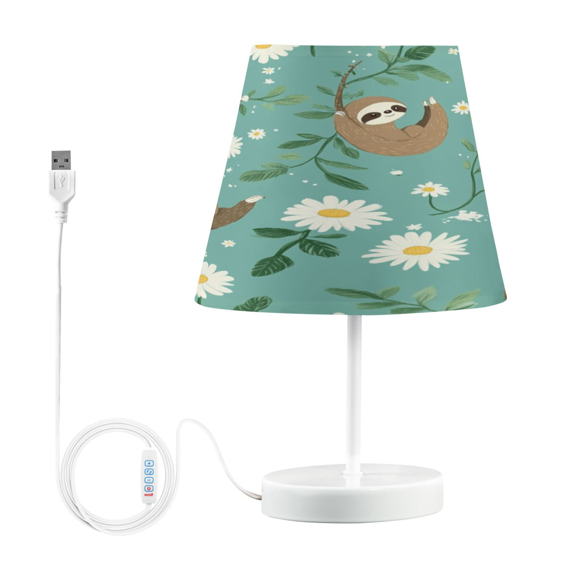 WOBOGO Pattern with Daisies and Sloths Hanging on Vines Table Lamps ...