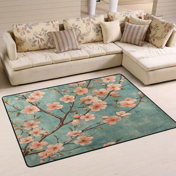 WOBOGO Peach Blossom Pattern Carpet Non-Slip Rugs Soft Doormat 36×24in ...