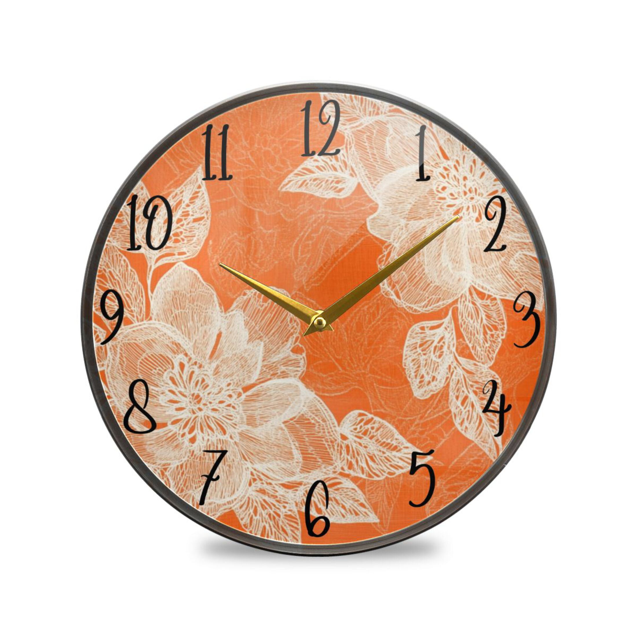 WOBOGO Peach Lace Pattern on Orange Background Acrylic Wall Clock ...
