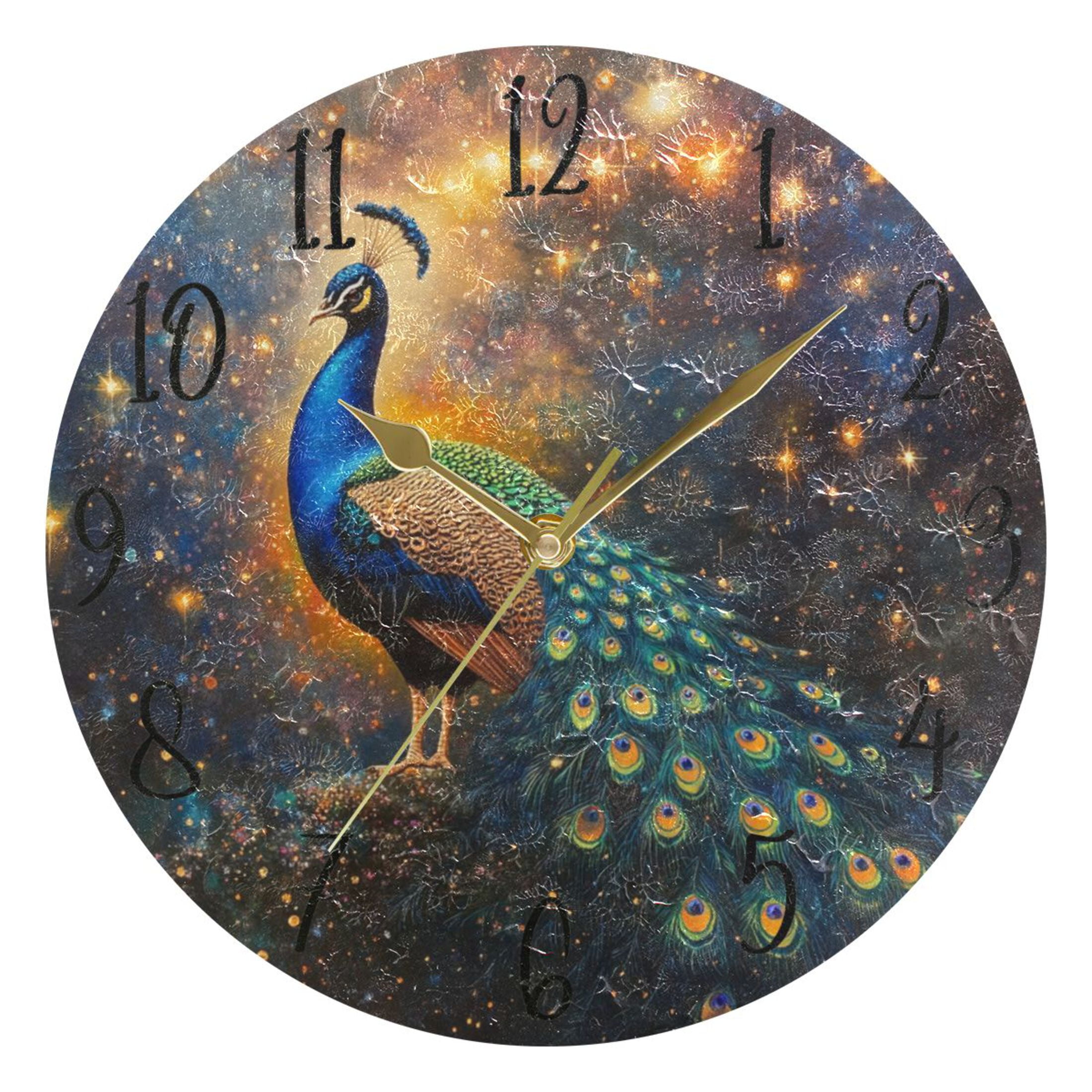 WOBOGO Peacock Of Stars Wall Clock 10in Silent Mechanism Battery ...