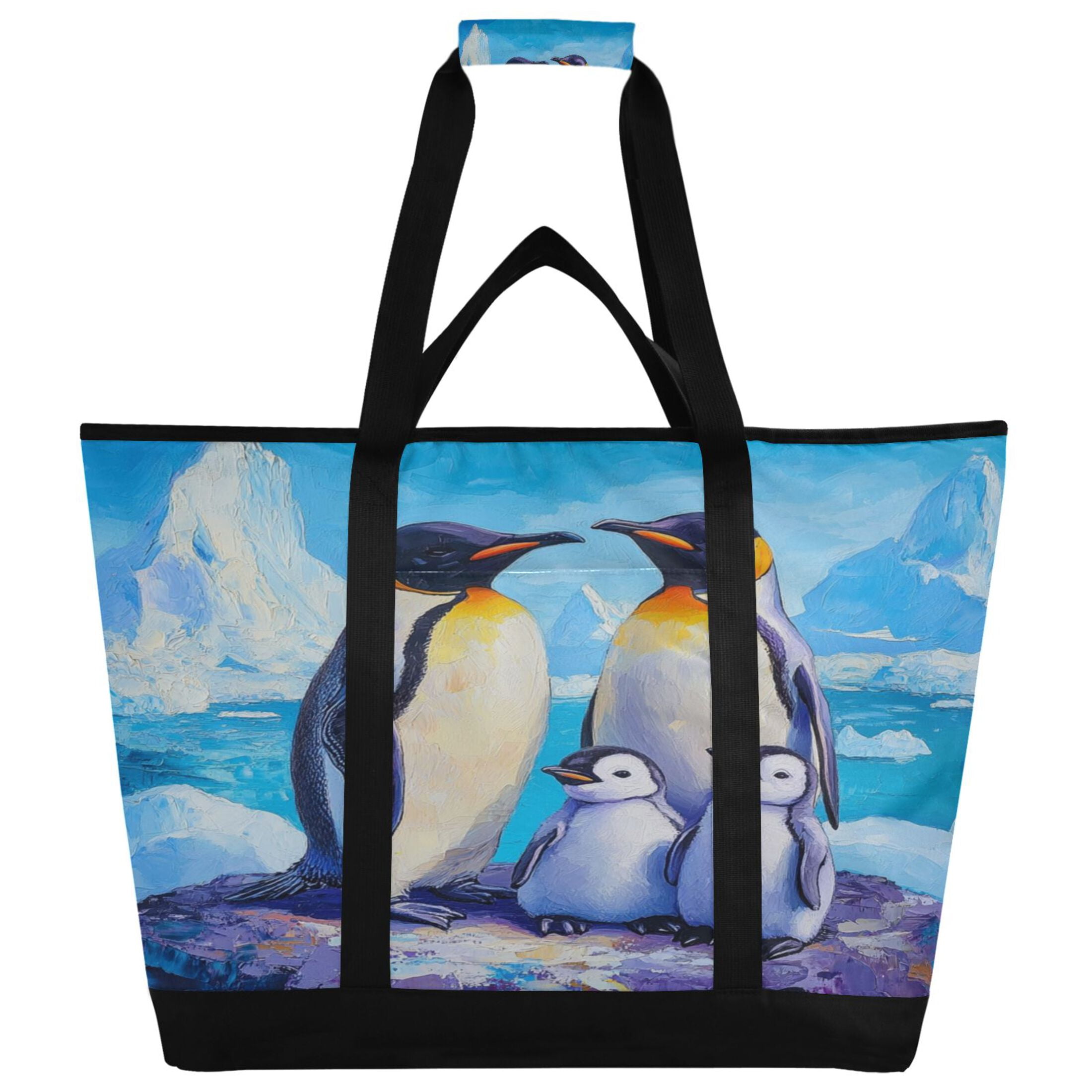 WOBOGO Penguin Family Pattern Tote Cooler Bag Fold Flat Insulated ...