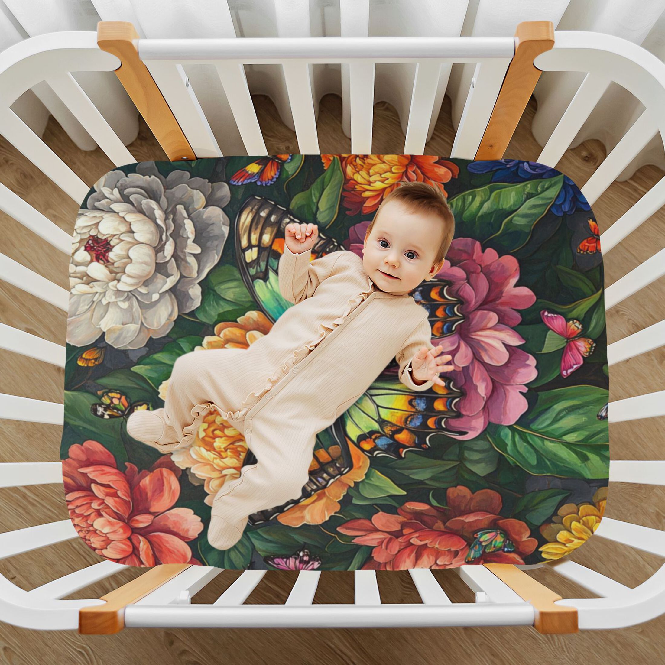 WOBOGO Peony Butterfly Paintings Baby Crib Sheets Super Soft Microfiber ...