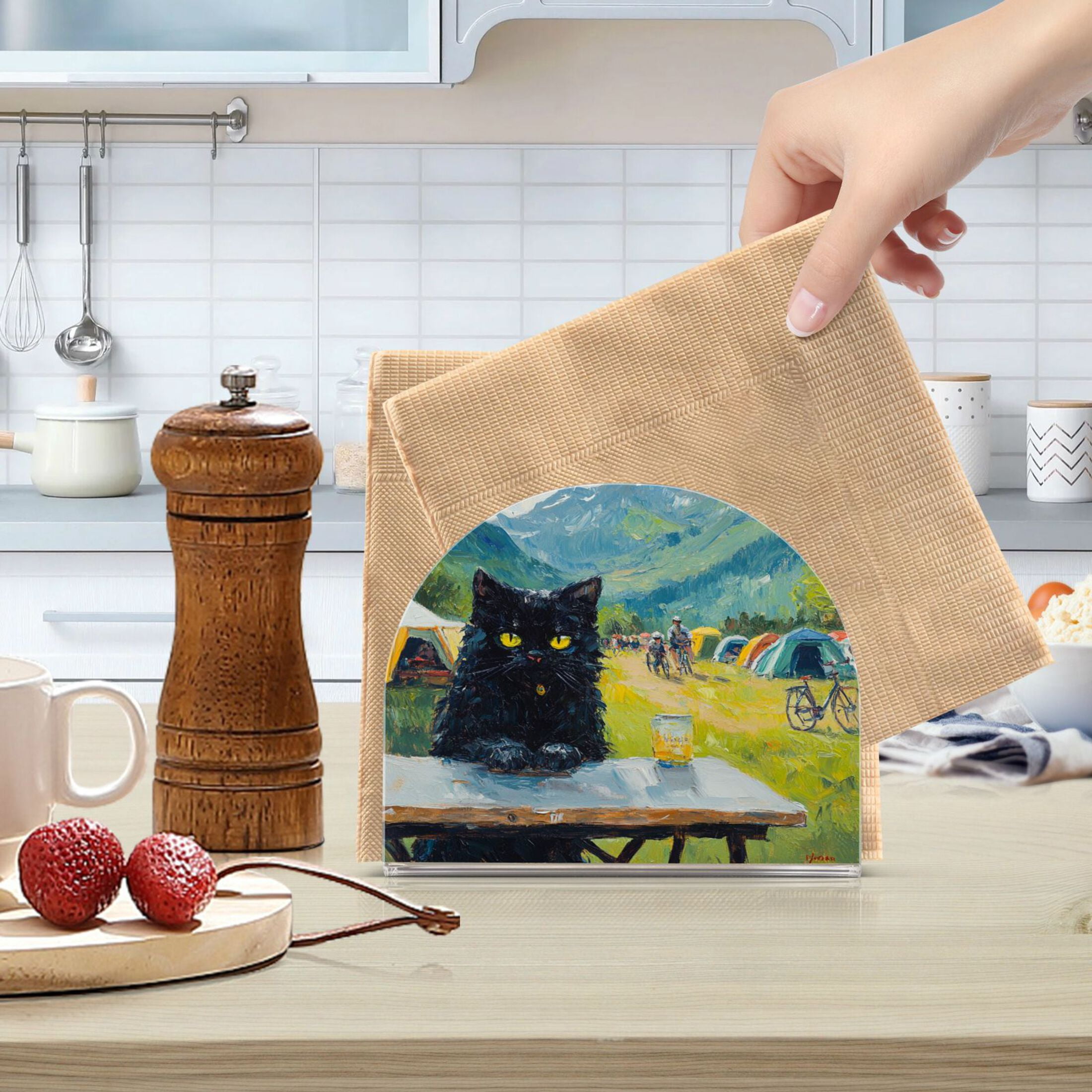 WOBOGO Picnic Black Cat Clear Acrylic Napkin Holder Kitchen Tissue Face ...