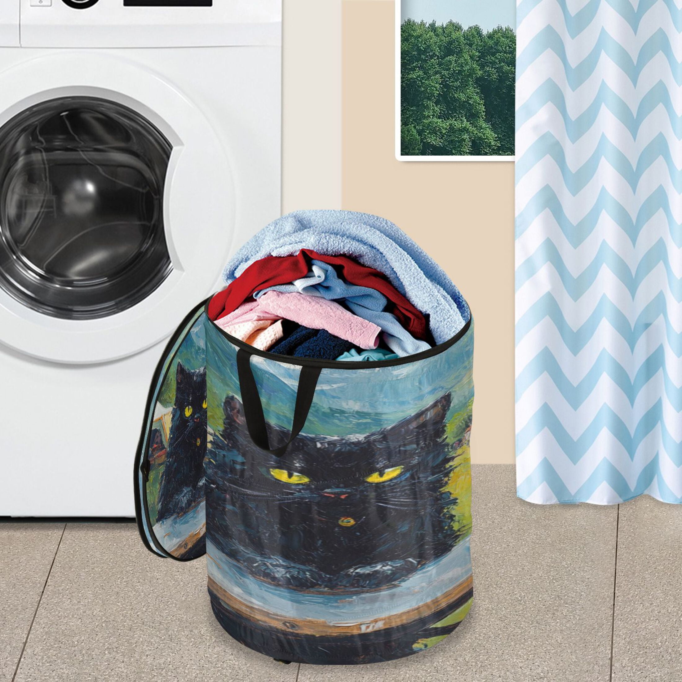 WOBOGO Picnic Black Cat Foldable Laundry Baskets with Carry Handle ...