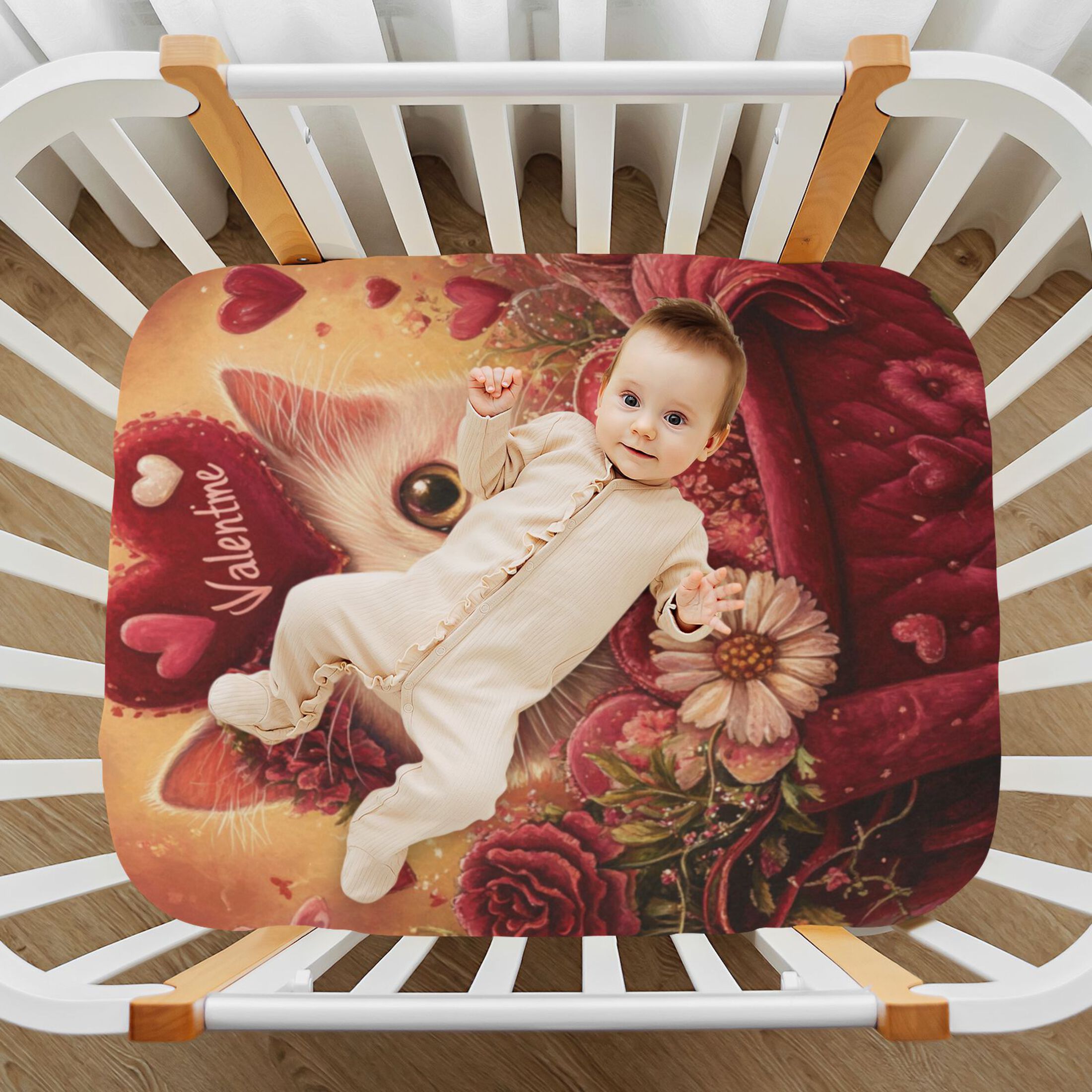 WOBOGO Pink Basket Cat Baby Crib Sheets Super Soft Microfiber Playard ...