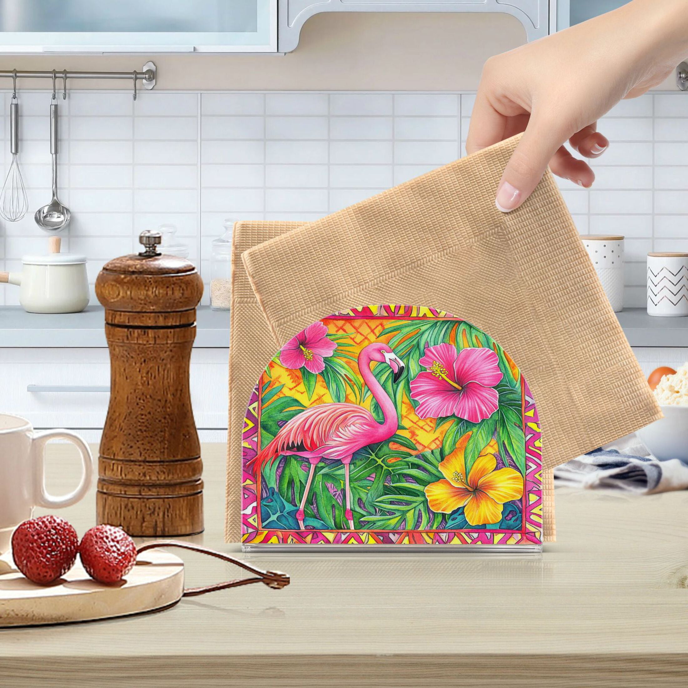WOBOGO Pink Flamingo Clear Acrylic Napkin Holder Kitchen Tissue Face ...