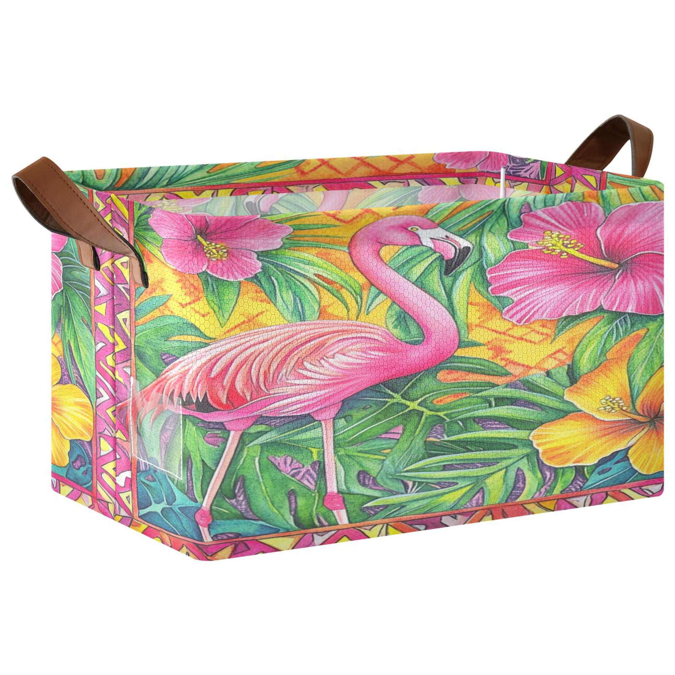 WOBOGO Pink Flamingo Storage Basket 16.9×11.4×10in Collapsible ...