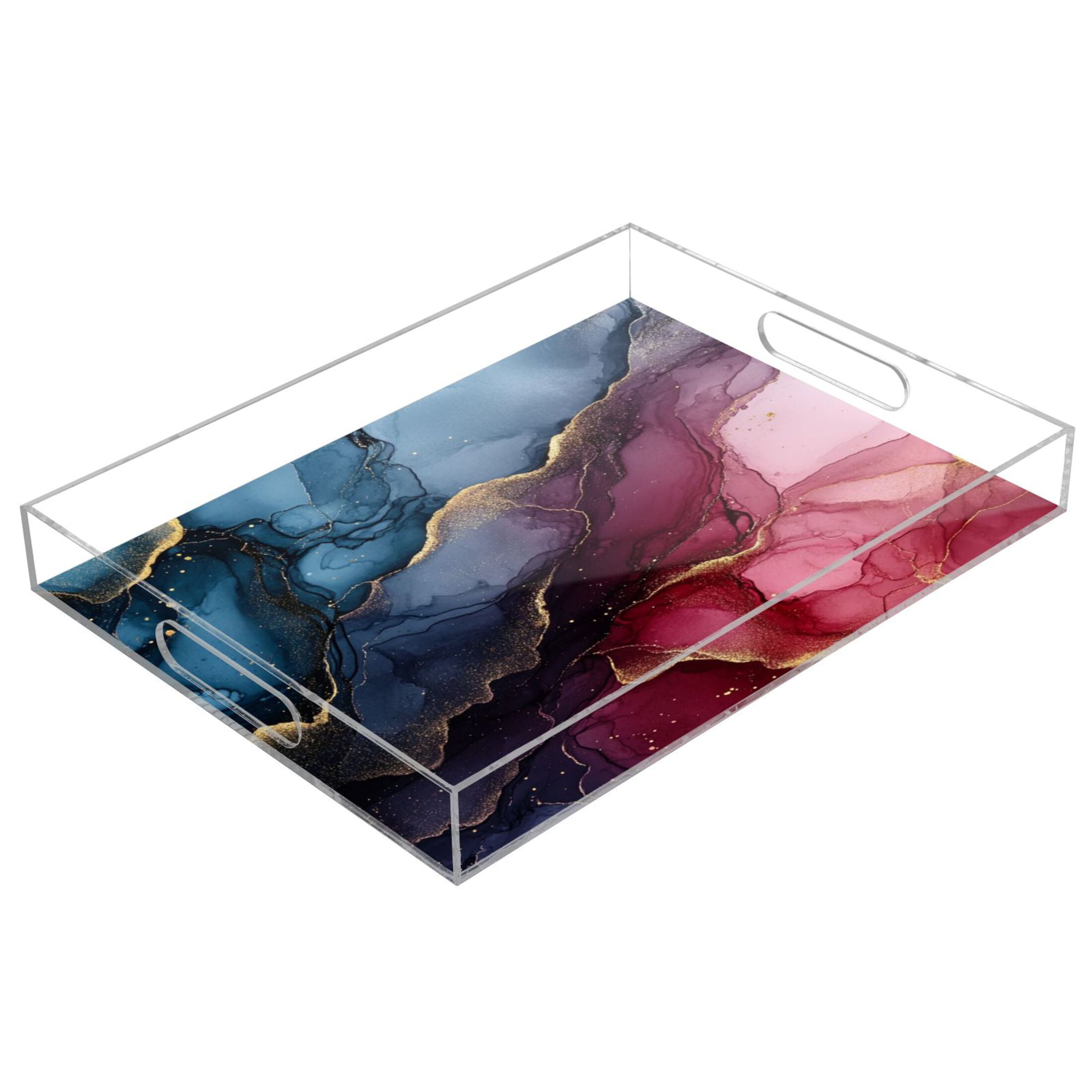 WOBOGO Pink Gilt Pattern Acrylic Serving Trays 15.7x11.8 Inch Spill ...