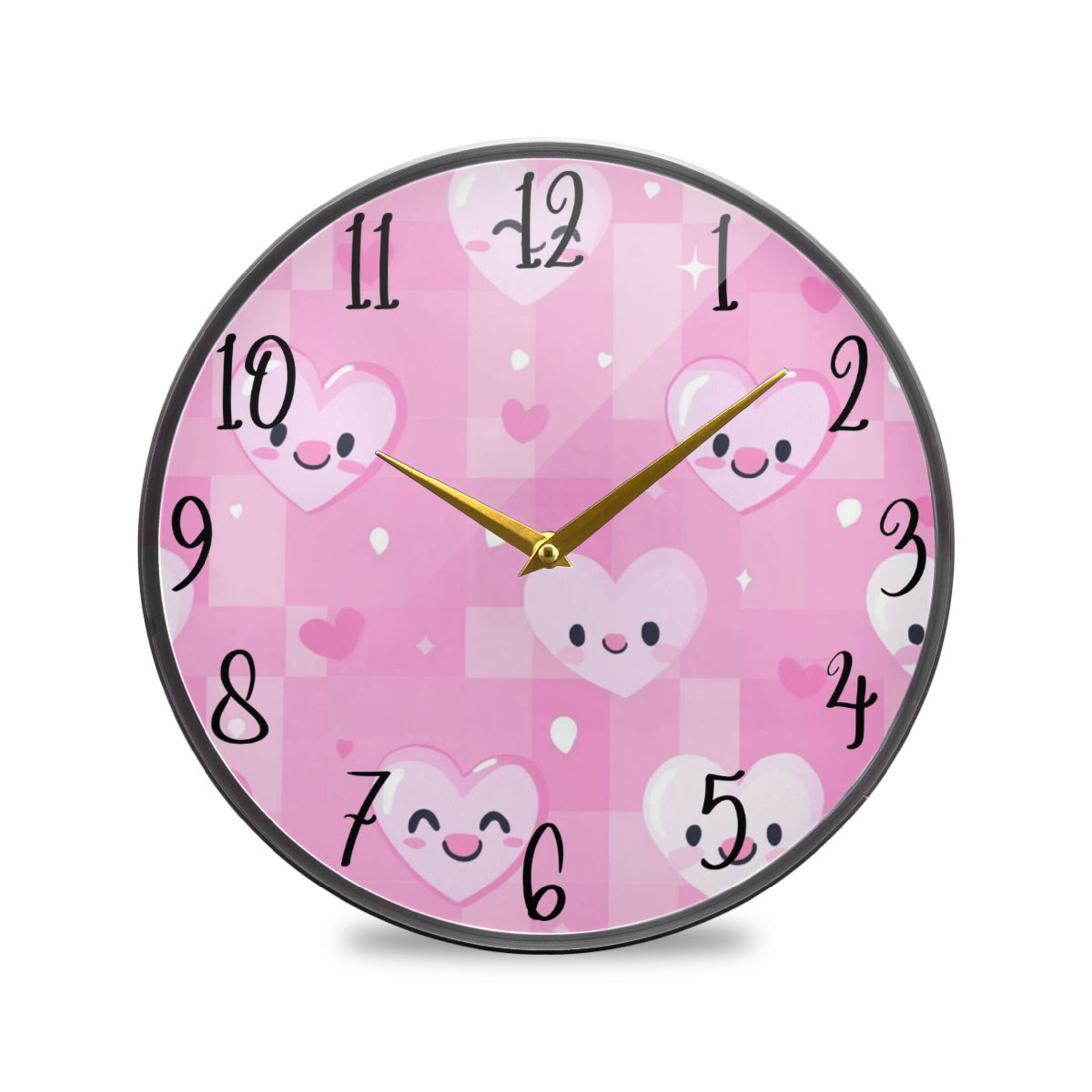 WOBOGO Pink Gingham Love Pattern Acrylic Wall Clock Battery Operated 9 ...