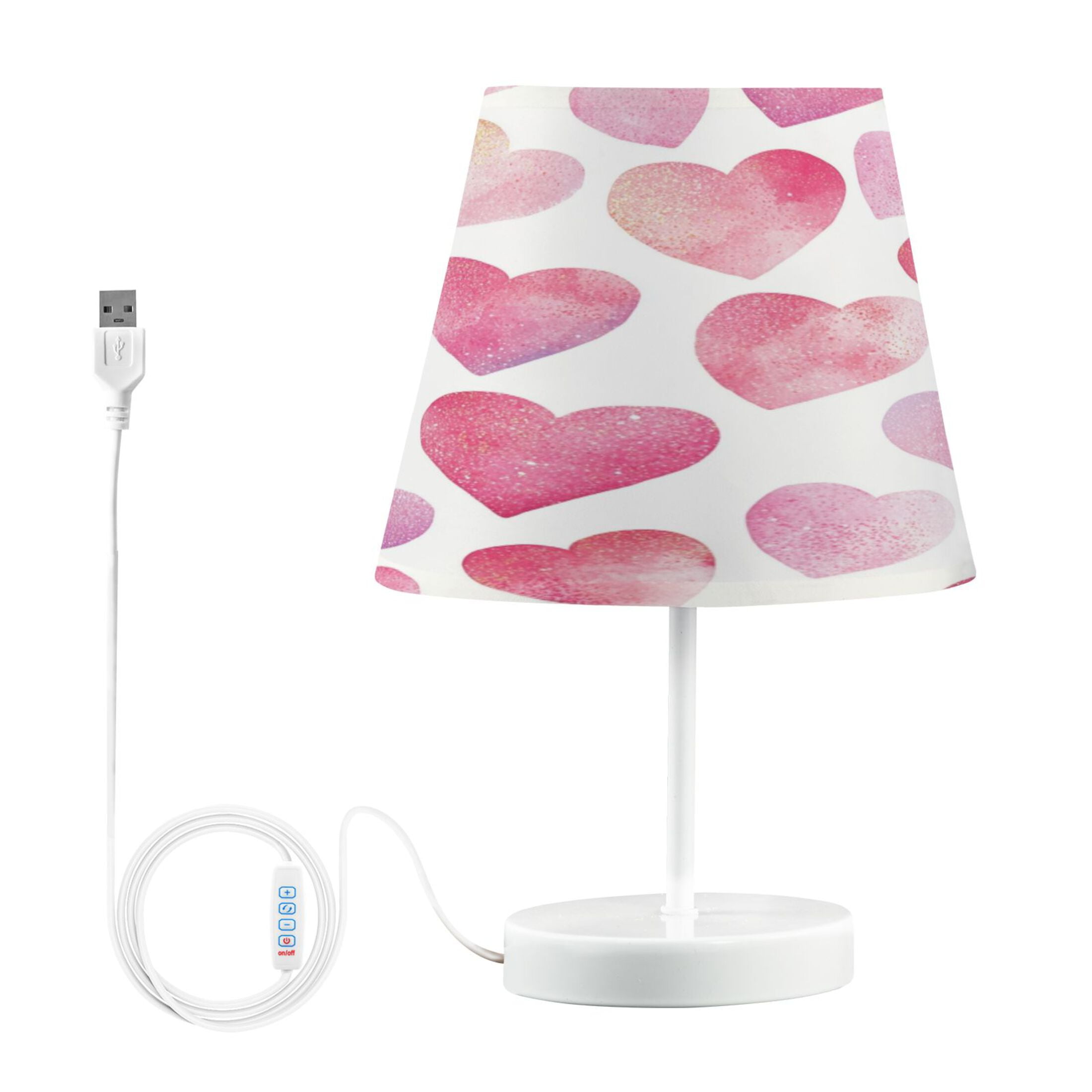 WOBOGO Pink Glitter Hearts Pattern Table Lamps Bedroom 3-Speed Dimmable ...