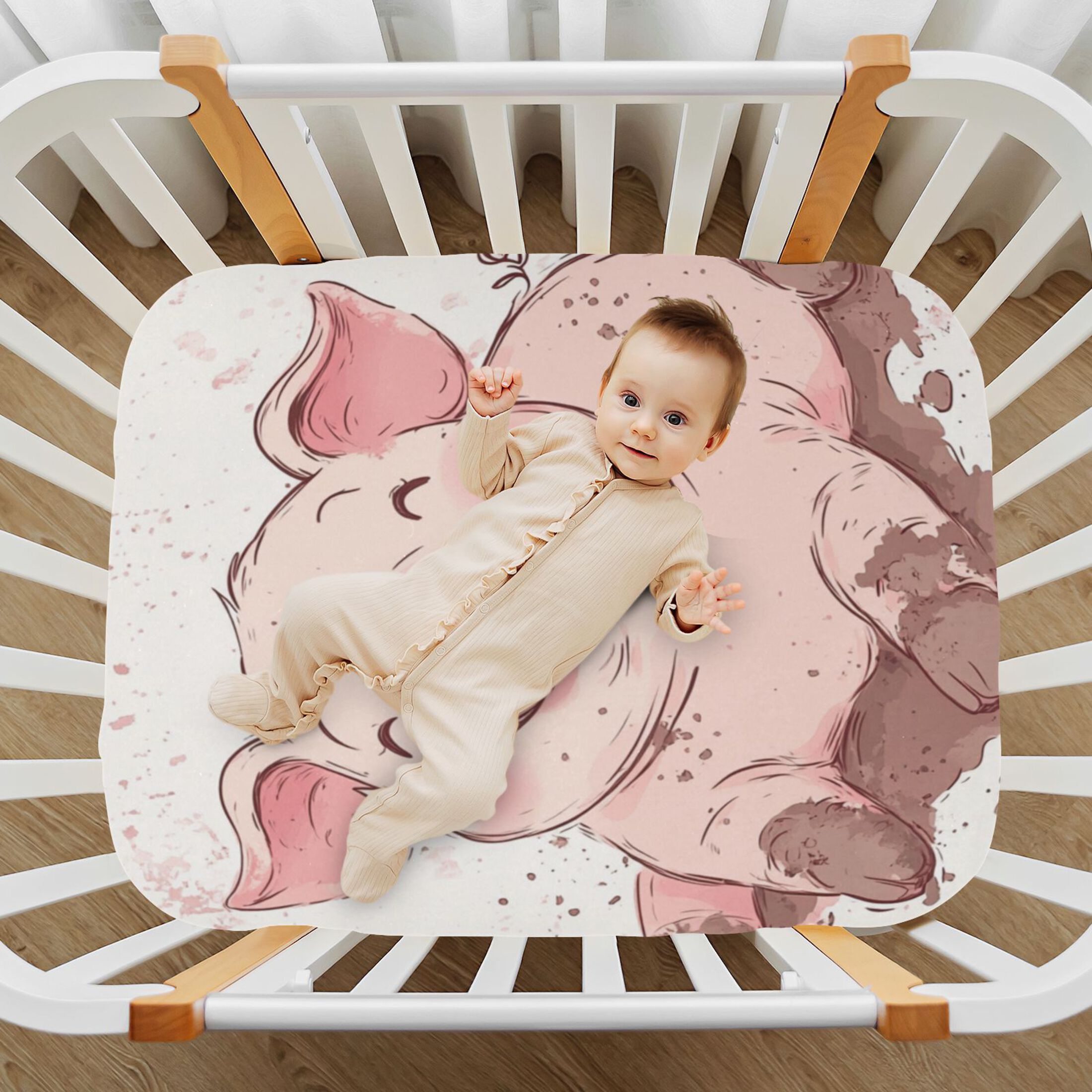 WOBOGO Pink Pig Baby Crib Sheets Super Soft Microfiber Playard Sheet ...
