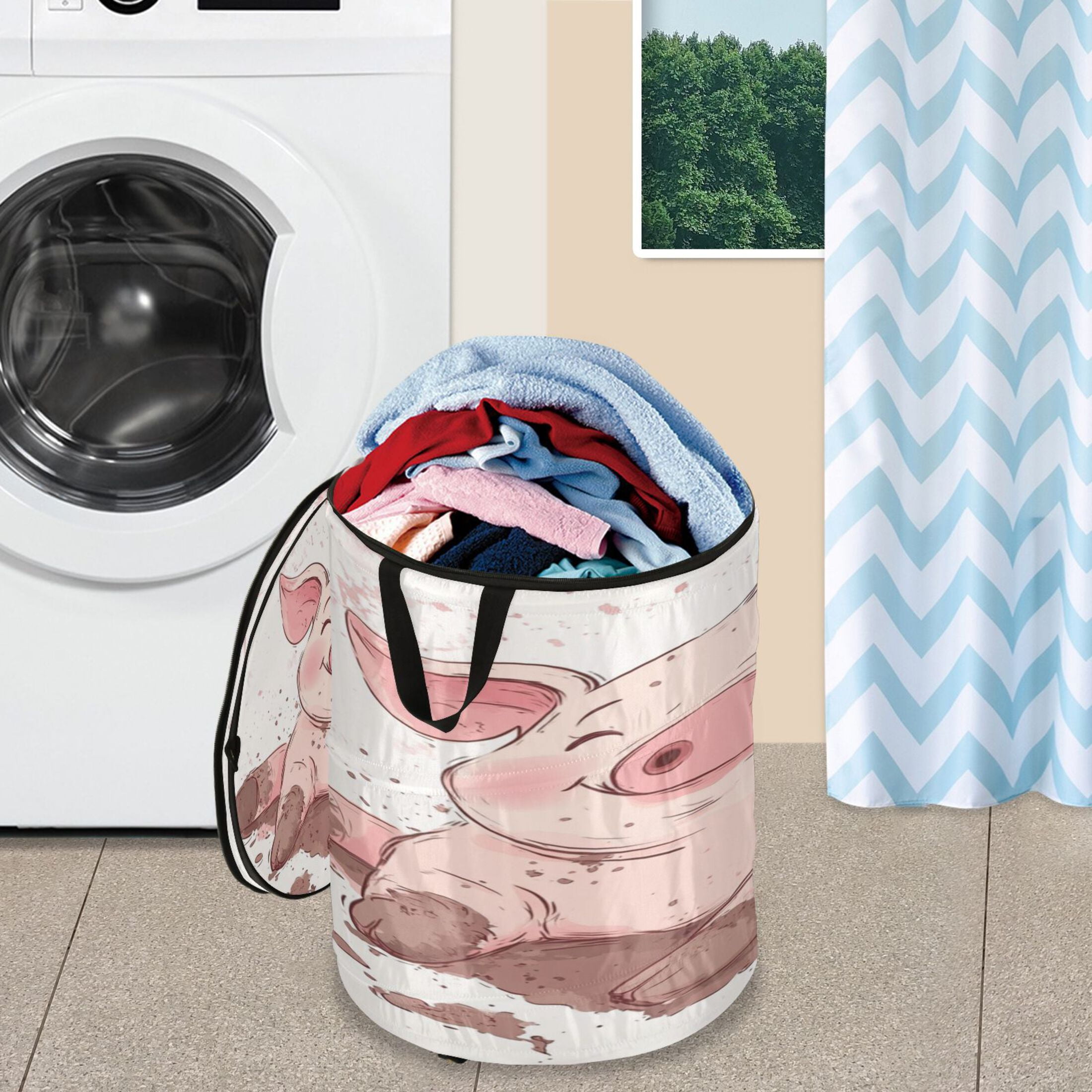 WOBOGO Pink Pig Foldable Laundry Baskets with Carry Handle Zipper ...