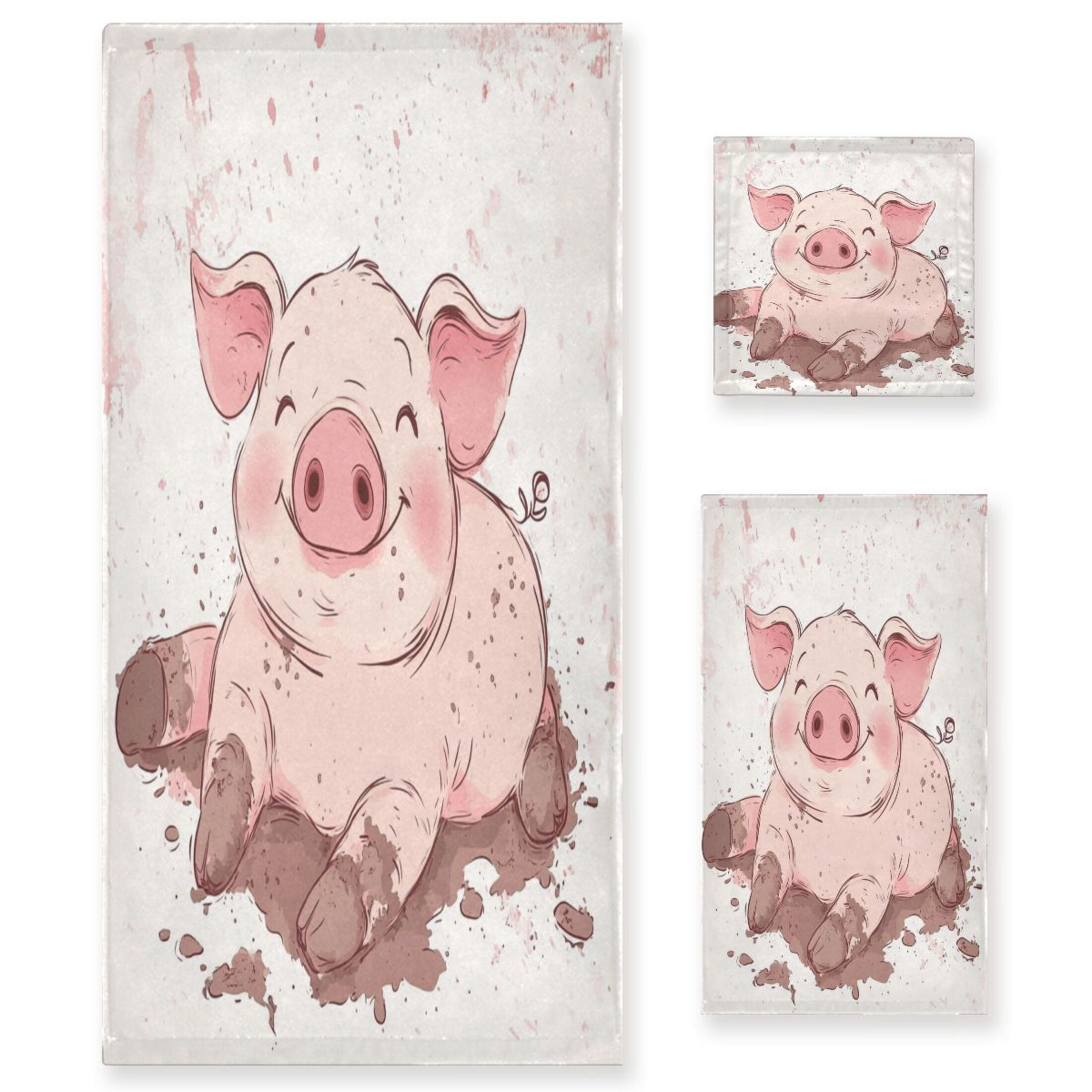 WOBOGO Pink Pig Ultra Soft 3 Pack Cotton Towel Set Includes 60 x 30in ...