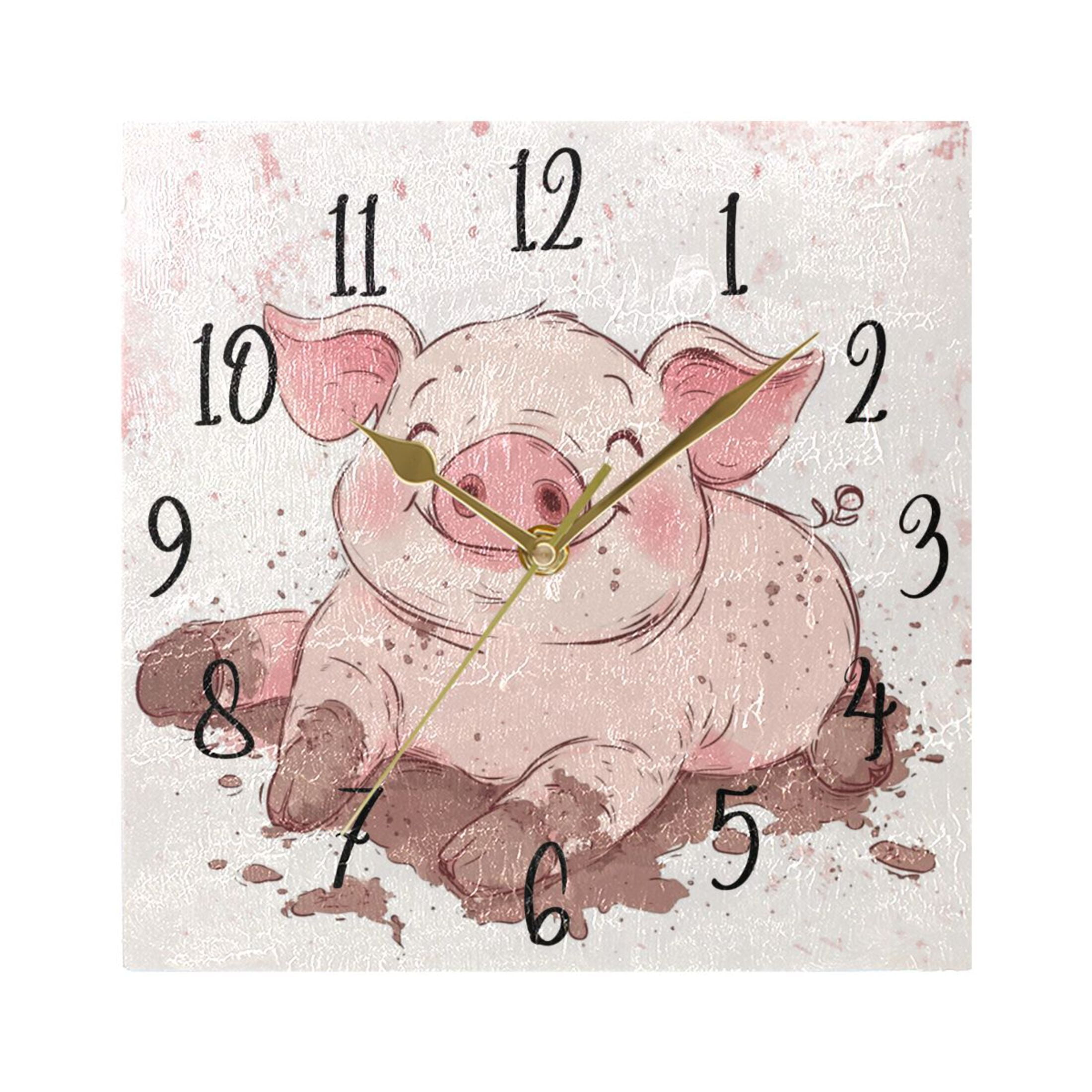 WOBOGO Pink Pig Wall Clock 7.78 Inch Battery Operated Silent Unit ...