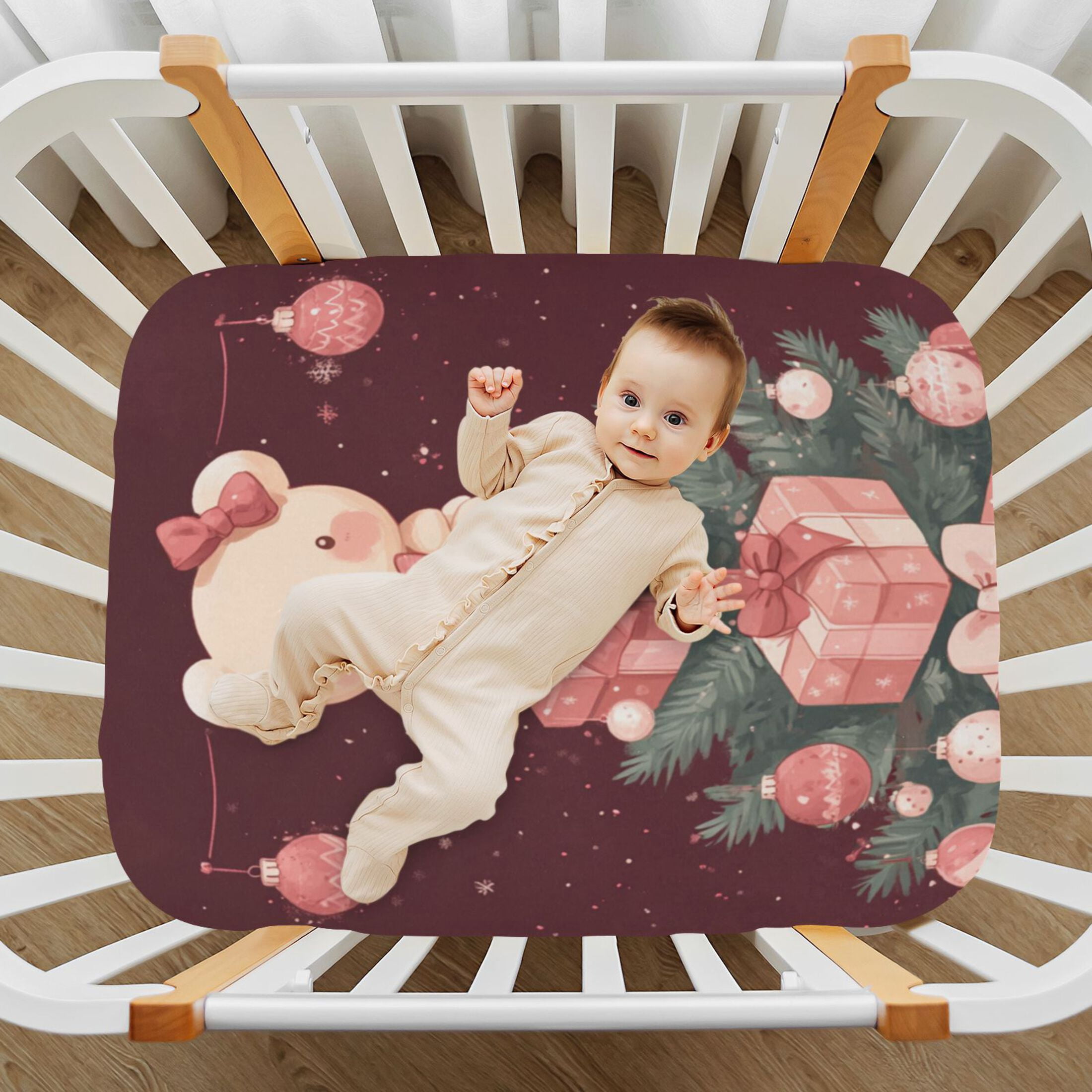 WOBOGO Pink Teddy Bear Baby Crib Sheets Super Soft Microfiber Playard ...
