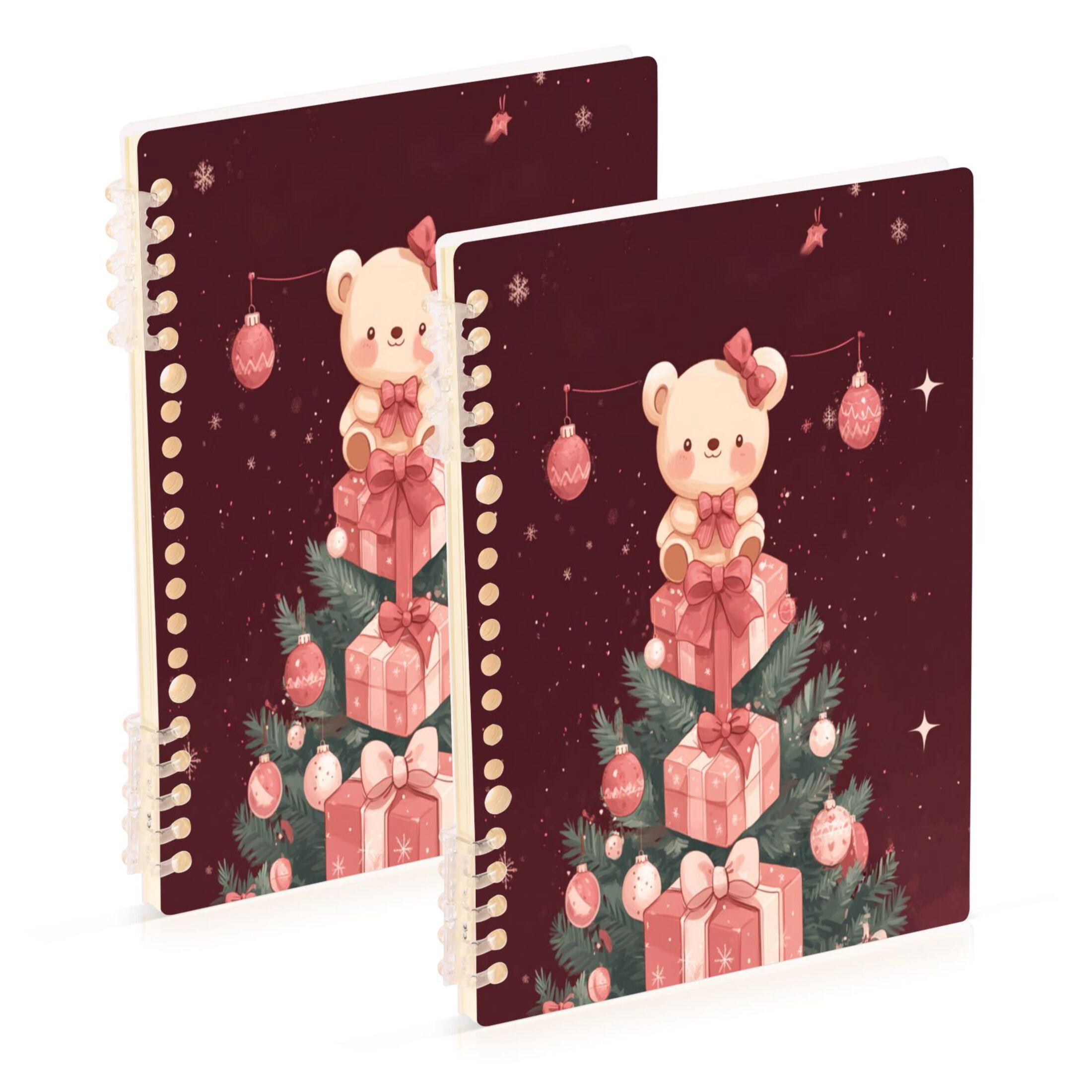 WOBOGO Pink Teddy Bear Notebook College Horizontal Grid Paper Ink Spill ...