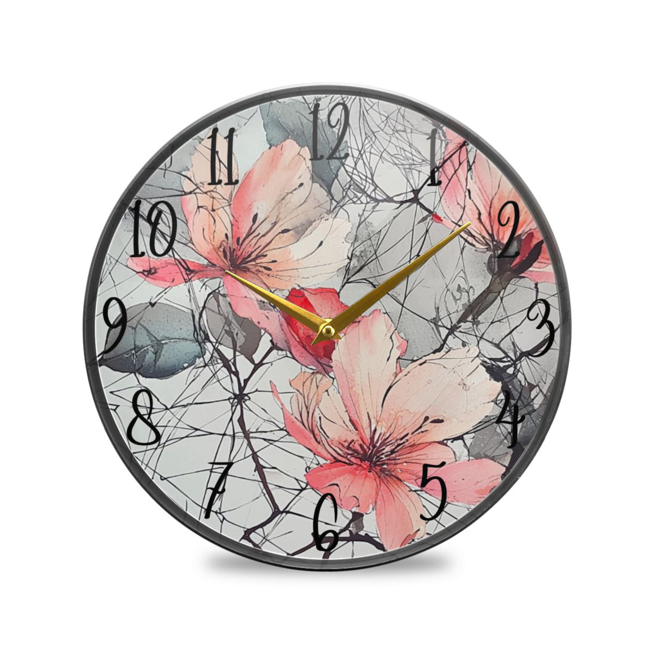 WOBOGO Pink Watercolor Flower Acrylic Wall Clock Battery Operated 9.5in ...