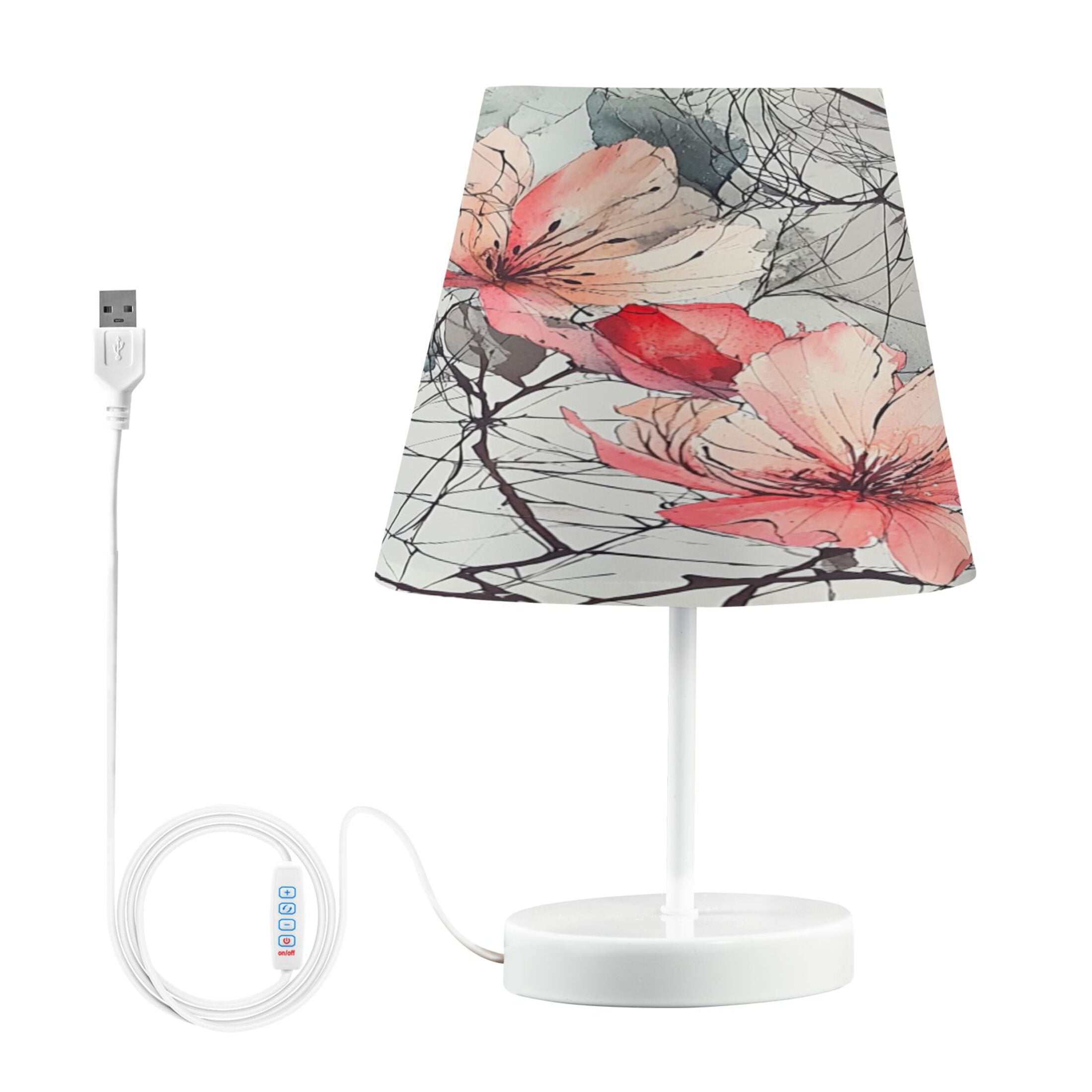 WOBOGO Pink Watercolor Flower Table Lamps Bedroom 3-Speed Dimmable Farm ...