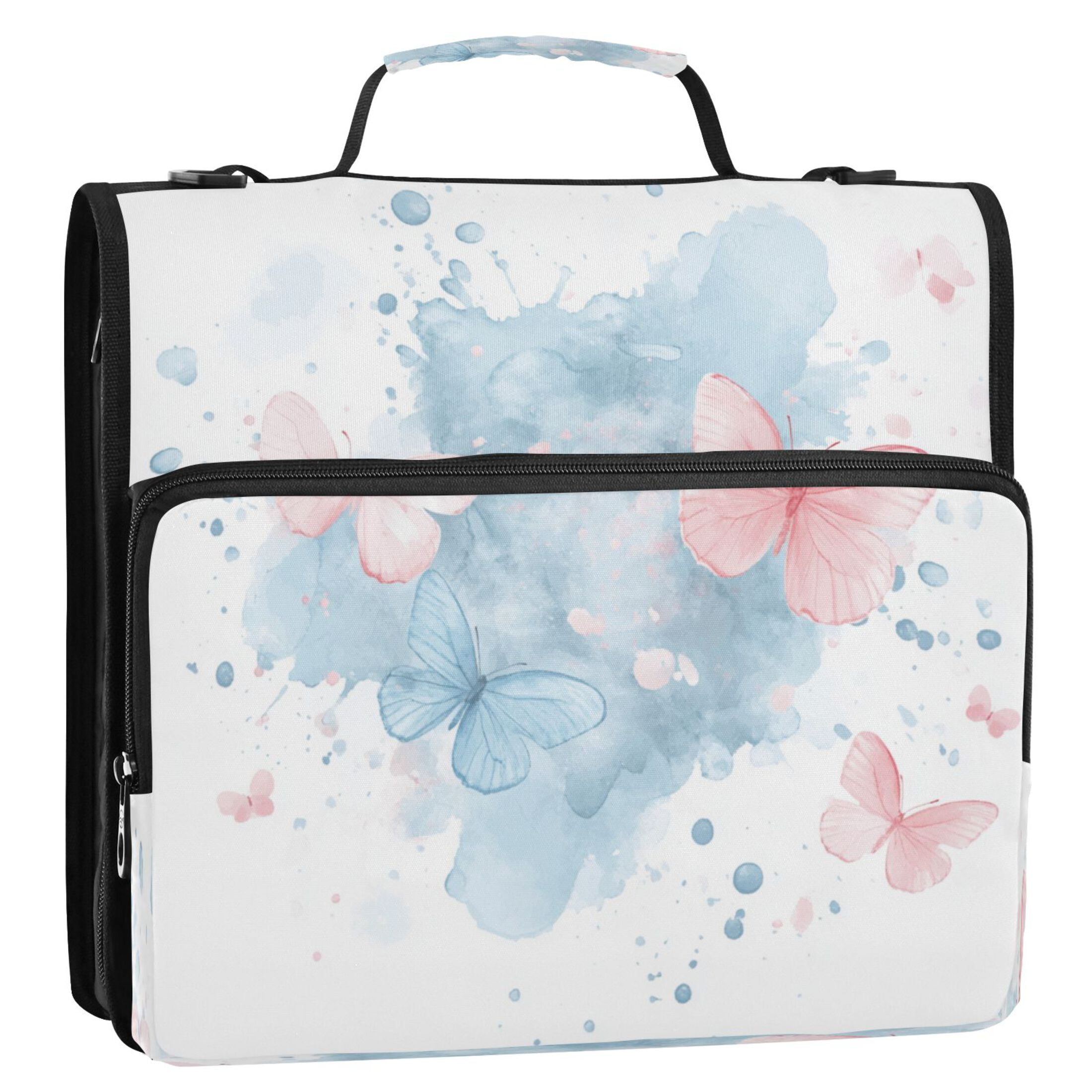 WOBOGO Pink and Blue Butterflies Ring Binder Bag 1.5in Folder Organizer ...