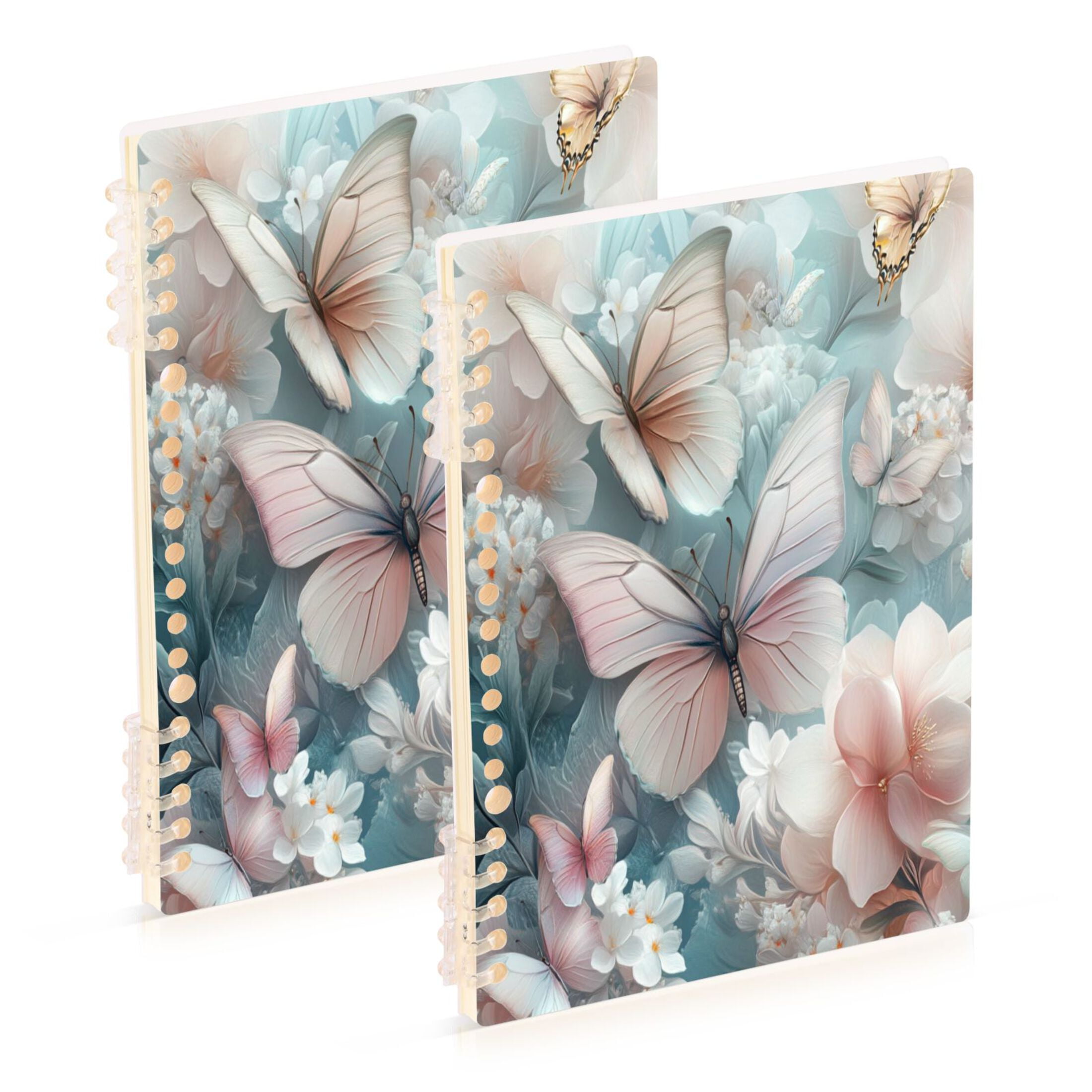 WOBOGO Pink and White Butterfly Notebook College Horizontal Grid Paper ...