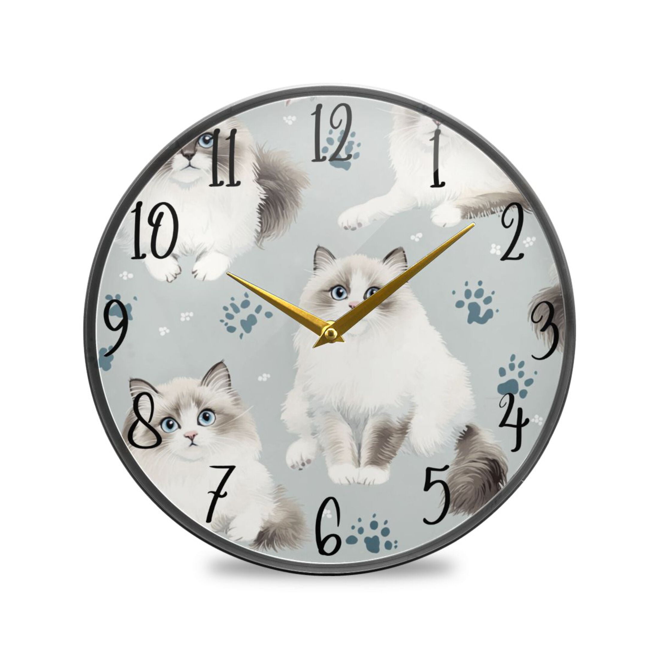 WOBOGO Playful Ragdoll Cats Pattern Acrylic Wall Clock Battery Operated ...