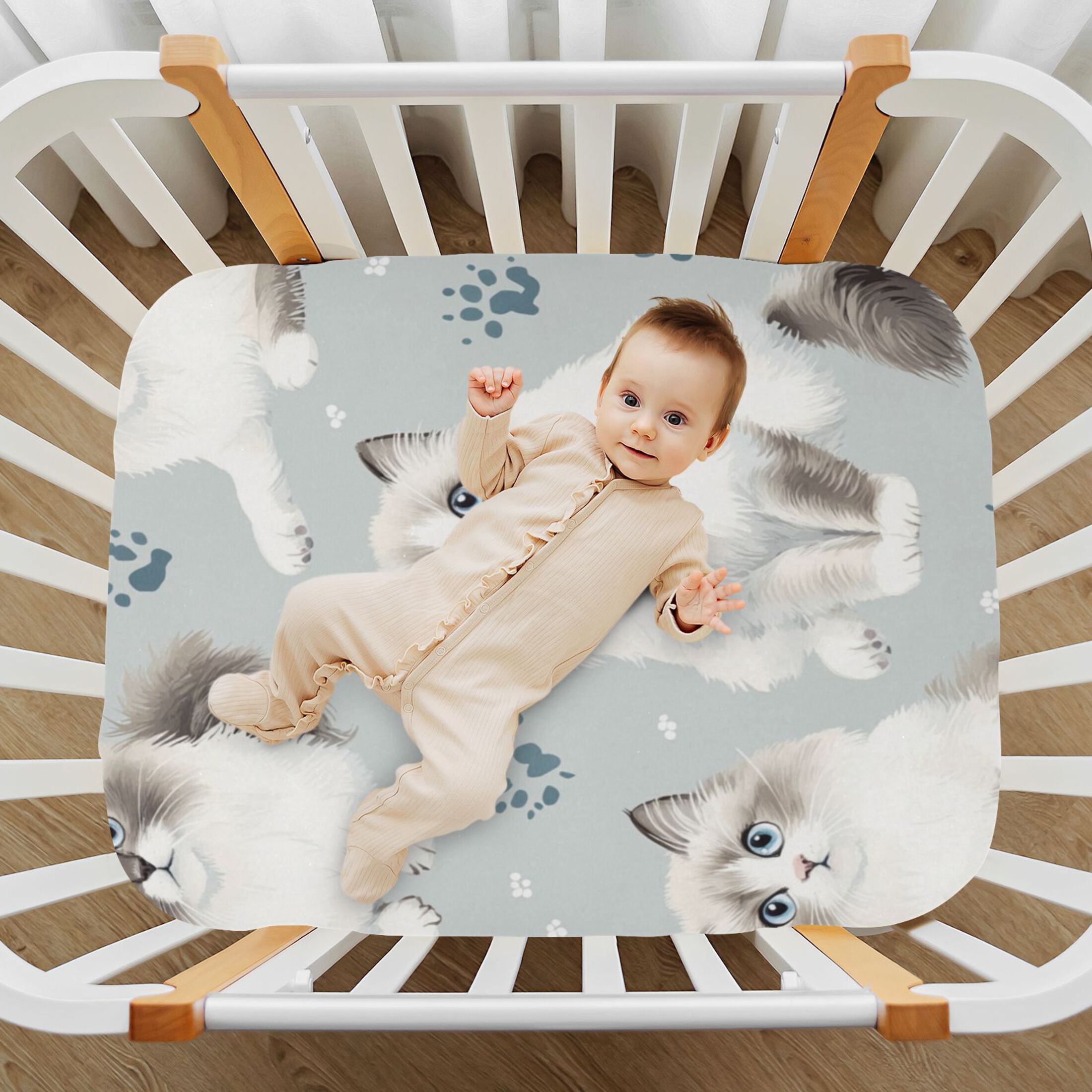 WOBOGO Playful Ragdoll Cats Pattern Baby Crib Sheets Super Soft ...