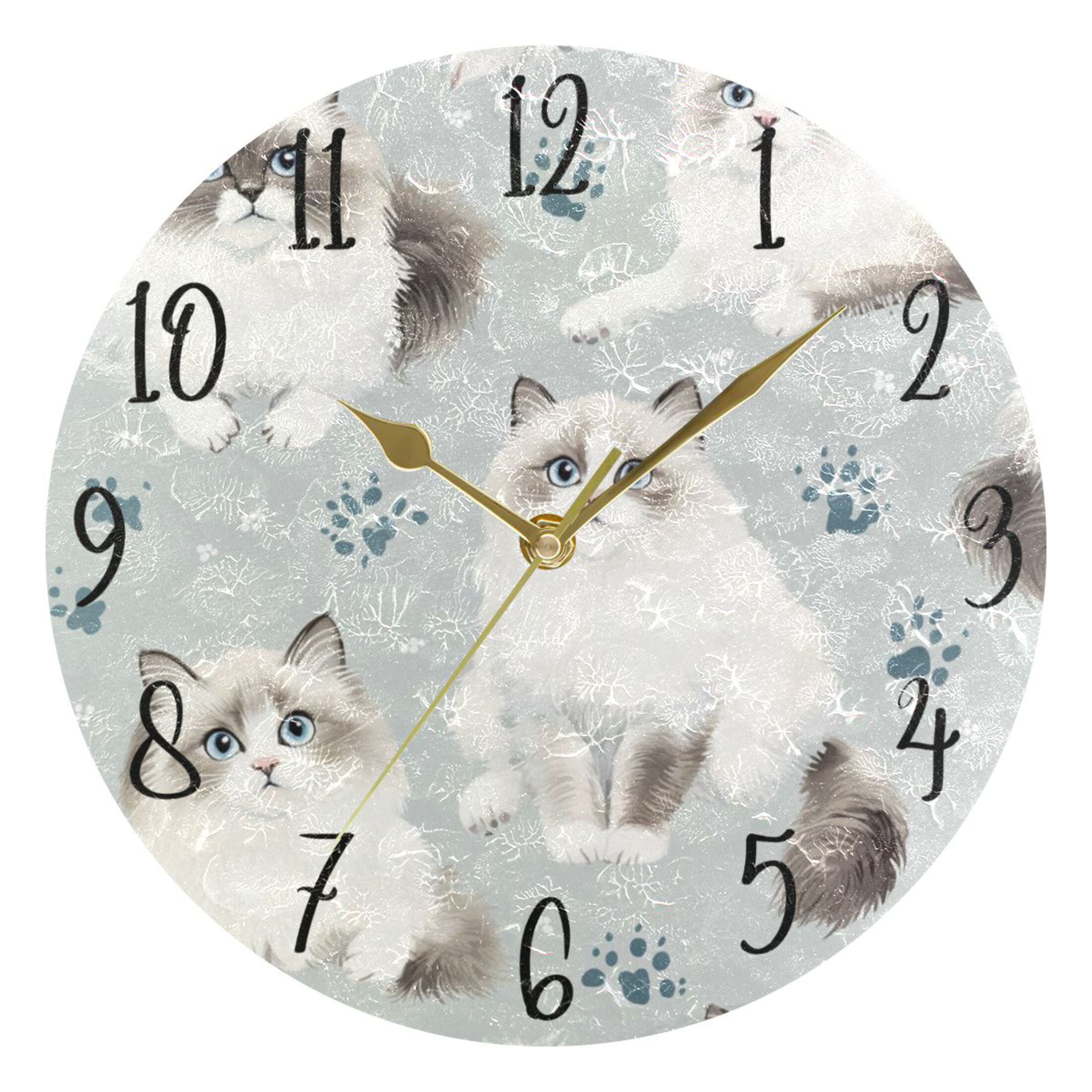 WOBOGO Playful Ragdoll Cats Pattern Wall Clock 10in Silent Mechanism ...