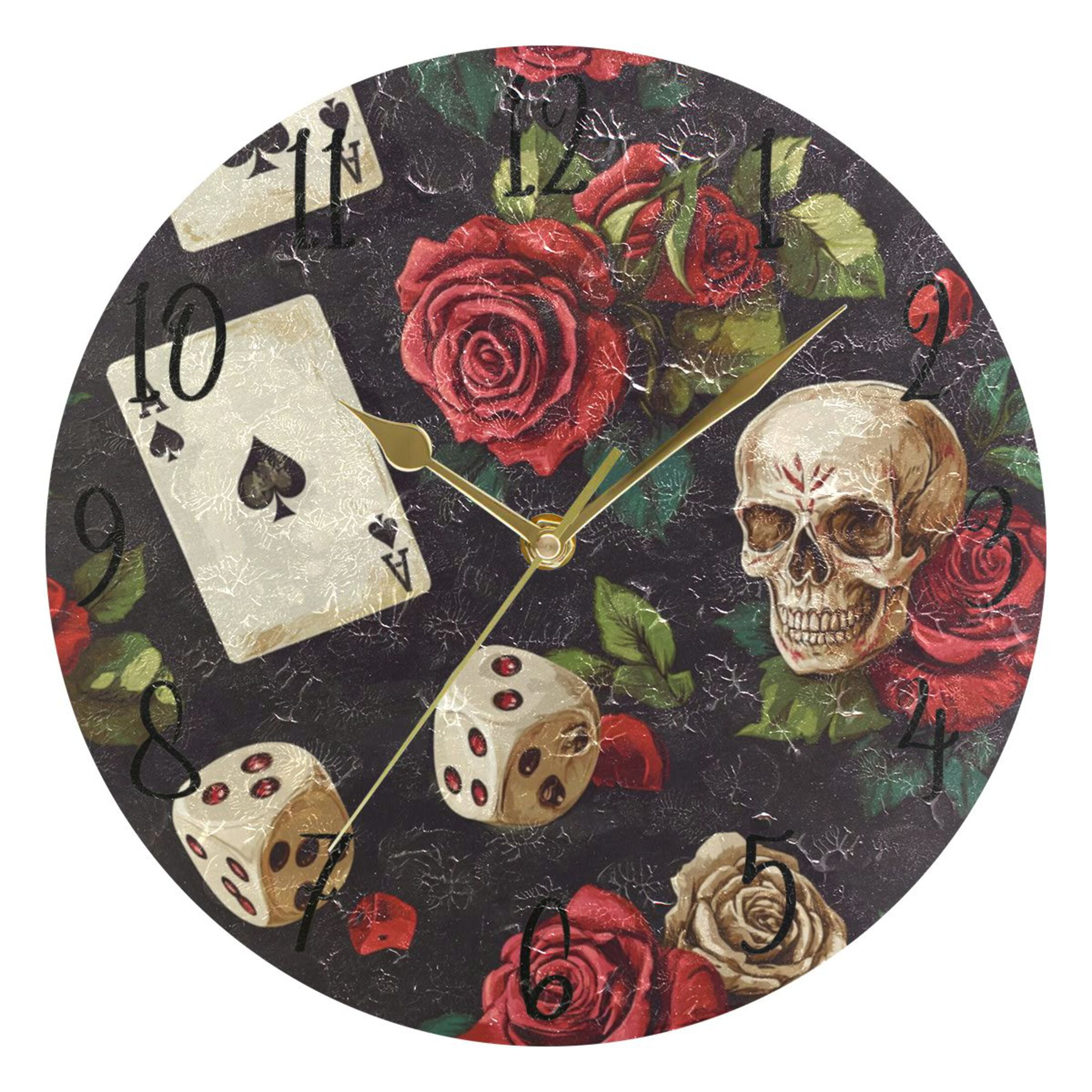 WOBOGO Poker Collides with Skulls Wall Clock 10in Silent Mechanism ...