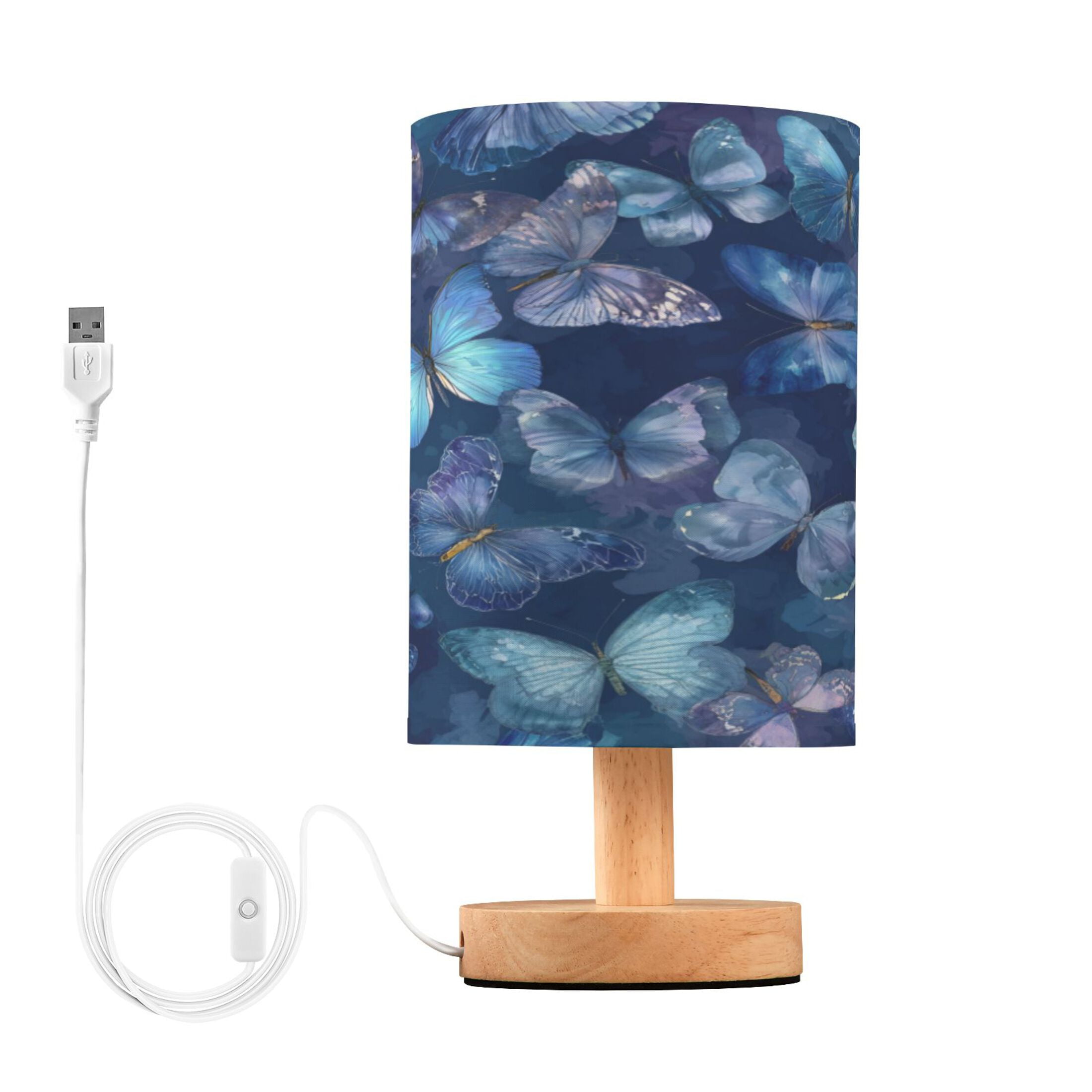 WOBOGO Pretty Blue Butterfly Bedroom Table Lamp USB Power Connector ...