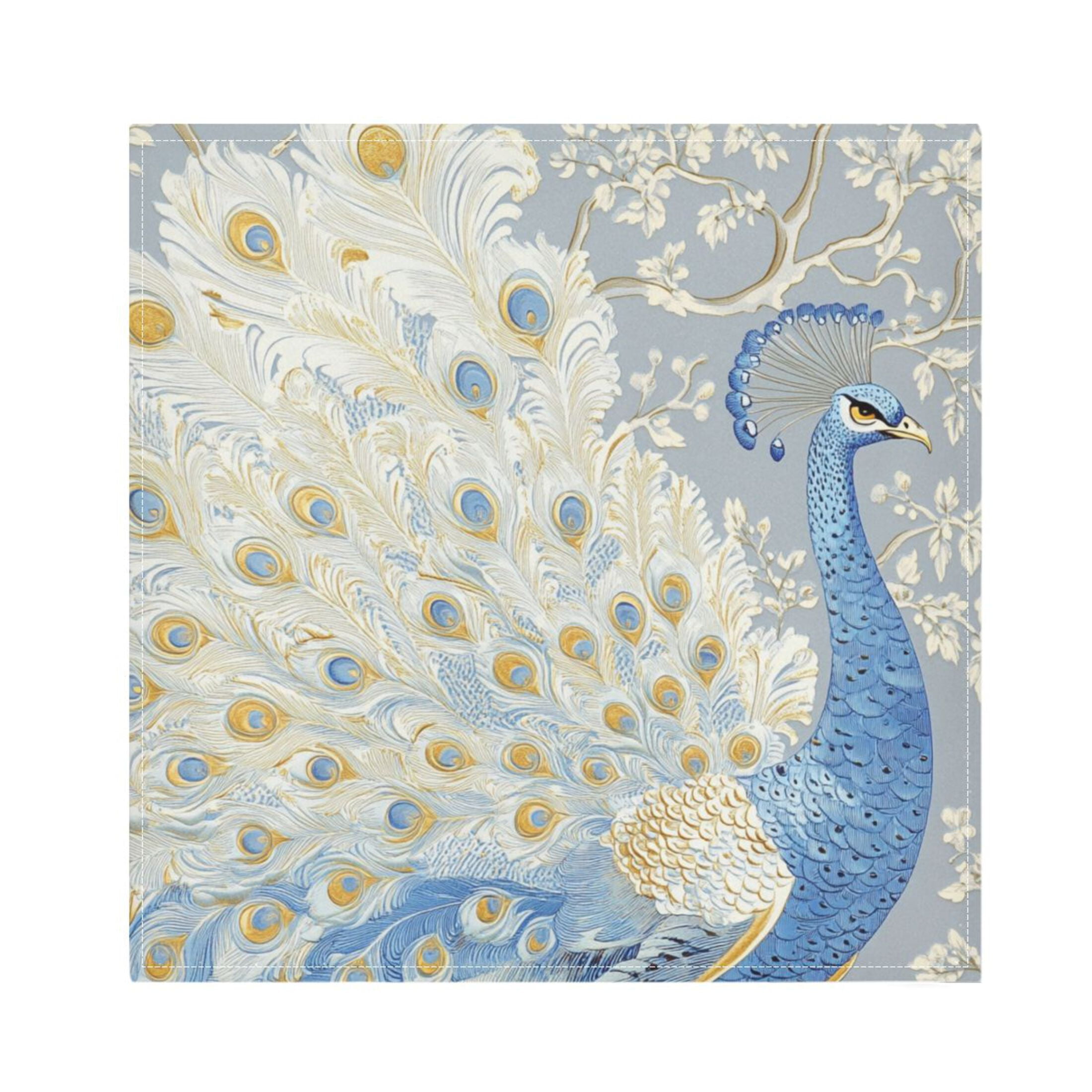 WOBOGO Pretty Blue Peacock Cloth Napkins 6 Pieces Soft Elegant Touch ...