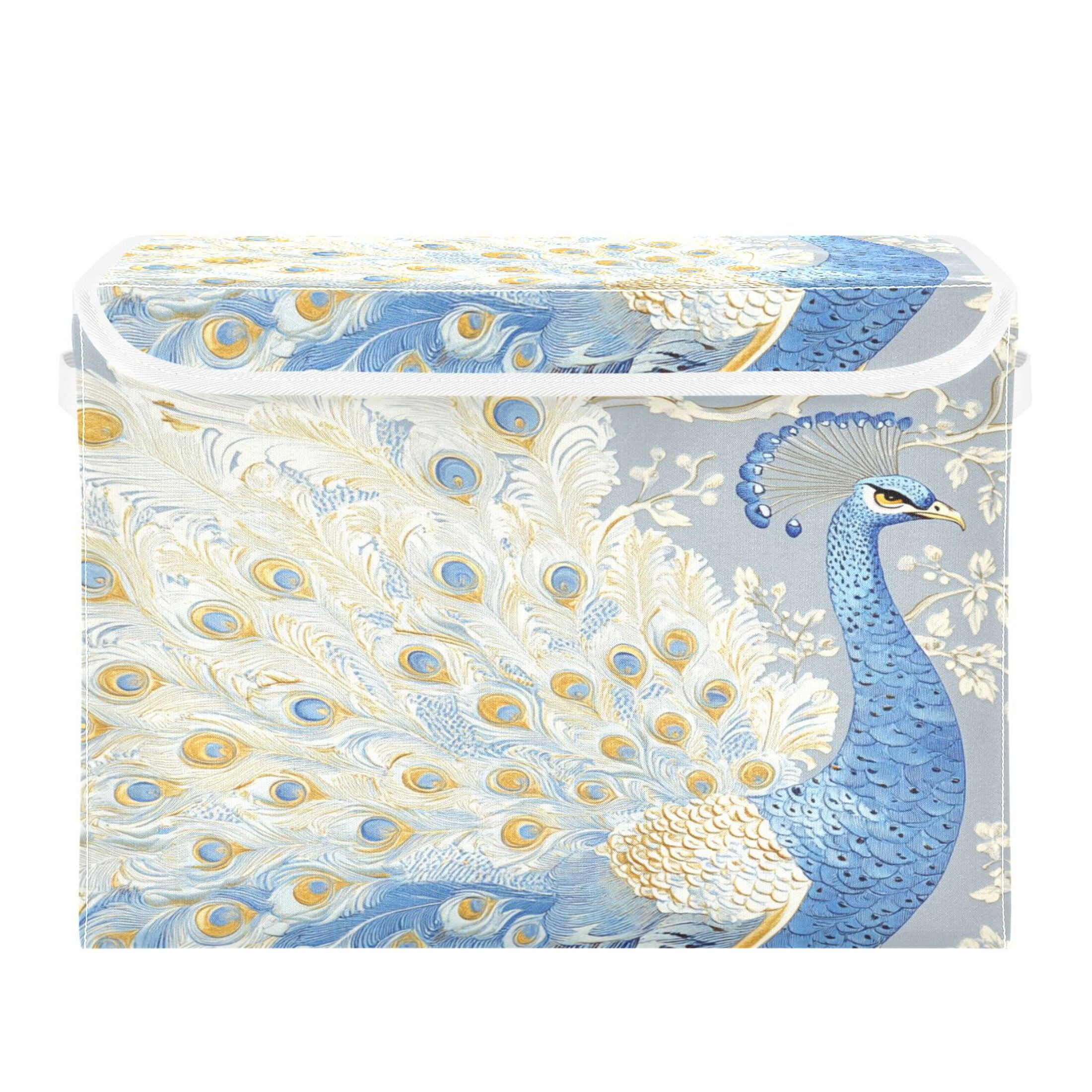 WOBOGO Pretty Blue Peacock Large Collapsible Storage Box Flip Lid ...