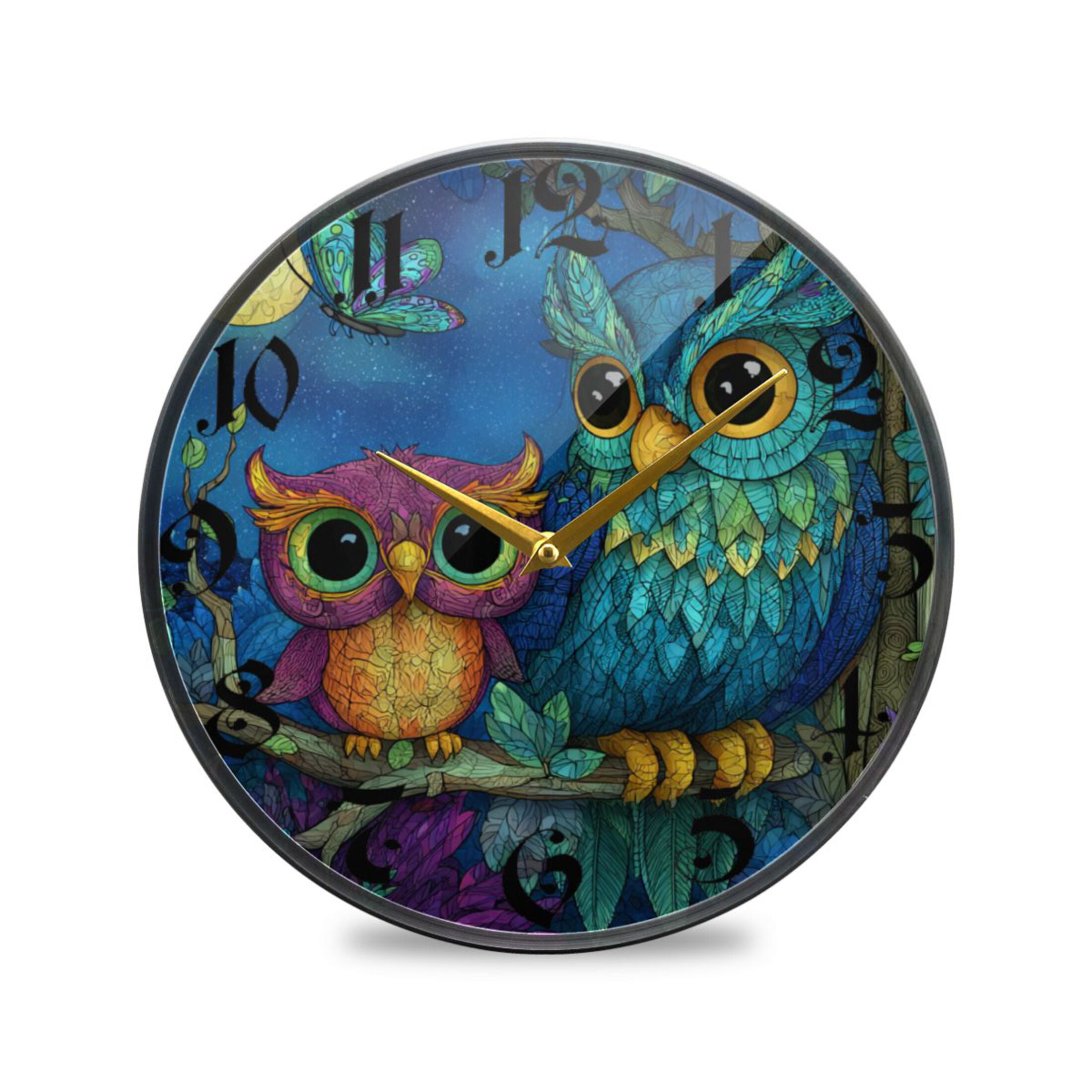 WOBOGO Pretty Owl Acrylic Wall Clock Battery Operated 11.9in Silent No ...