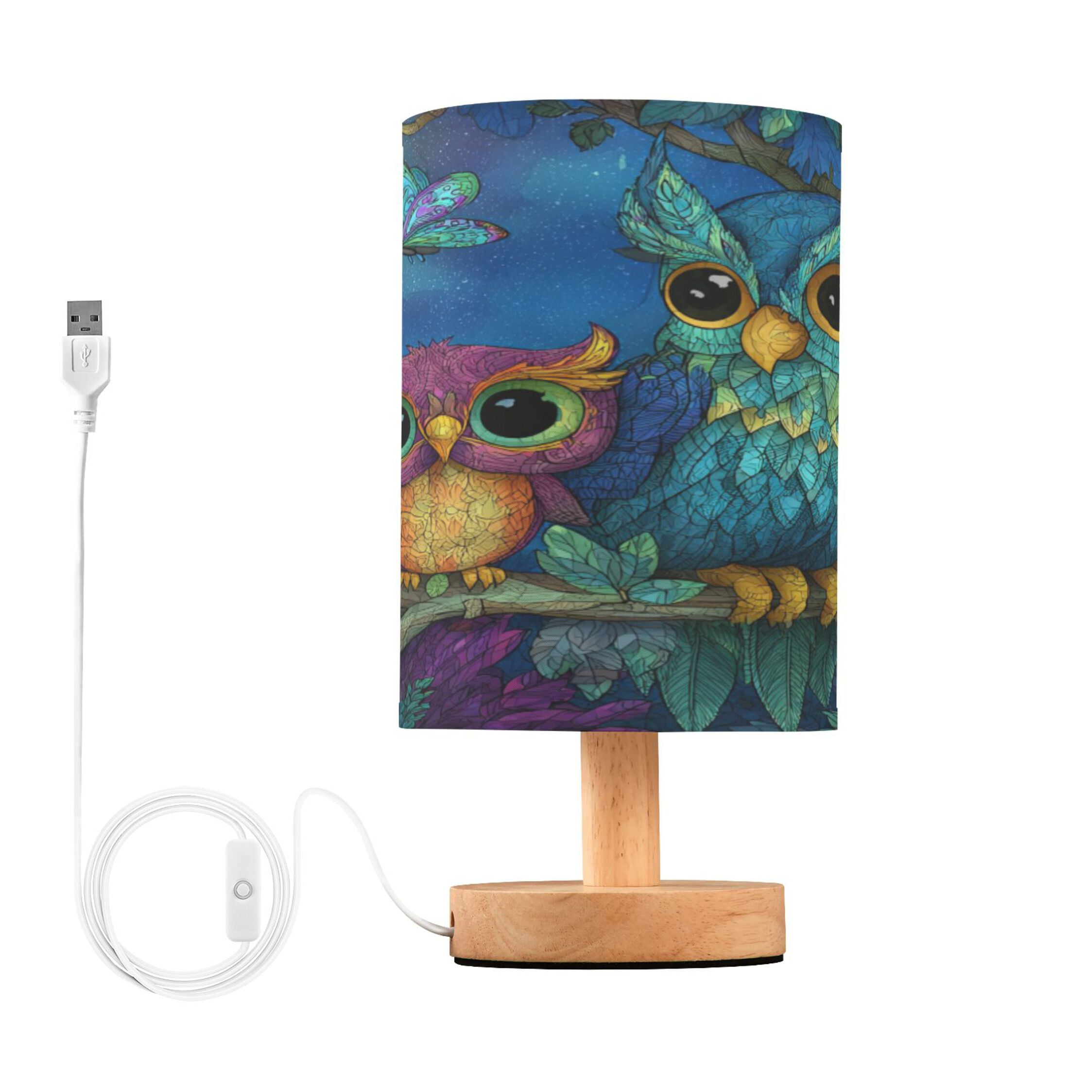 WOBOGO Pretty Owl Bedroom Table Lamp USB Power Connector Wooden Base ...