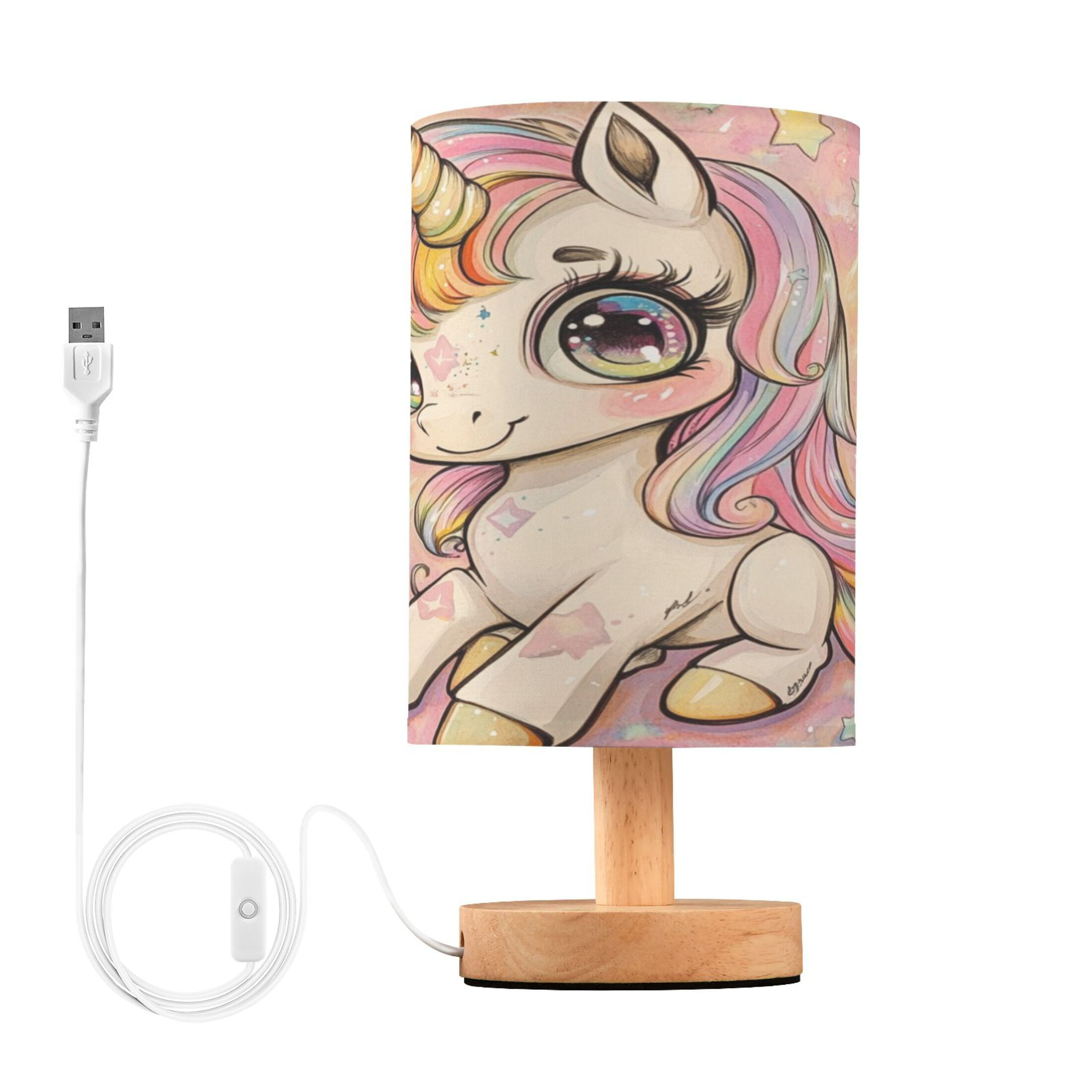 WOBOGO Pretty Unicorns Bedroom Table Lamp USB Power Connector Wooden ...