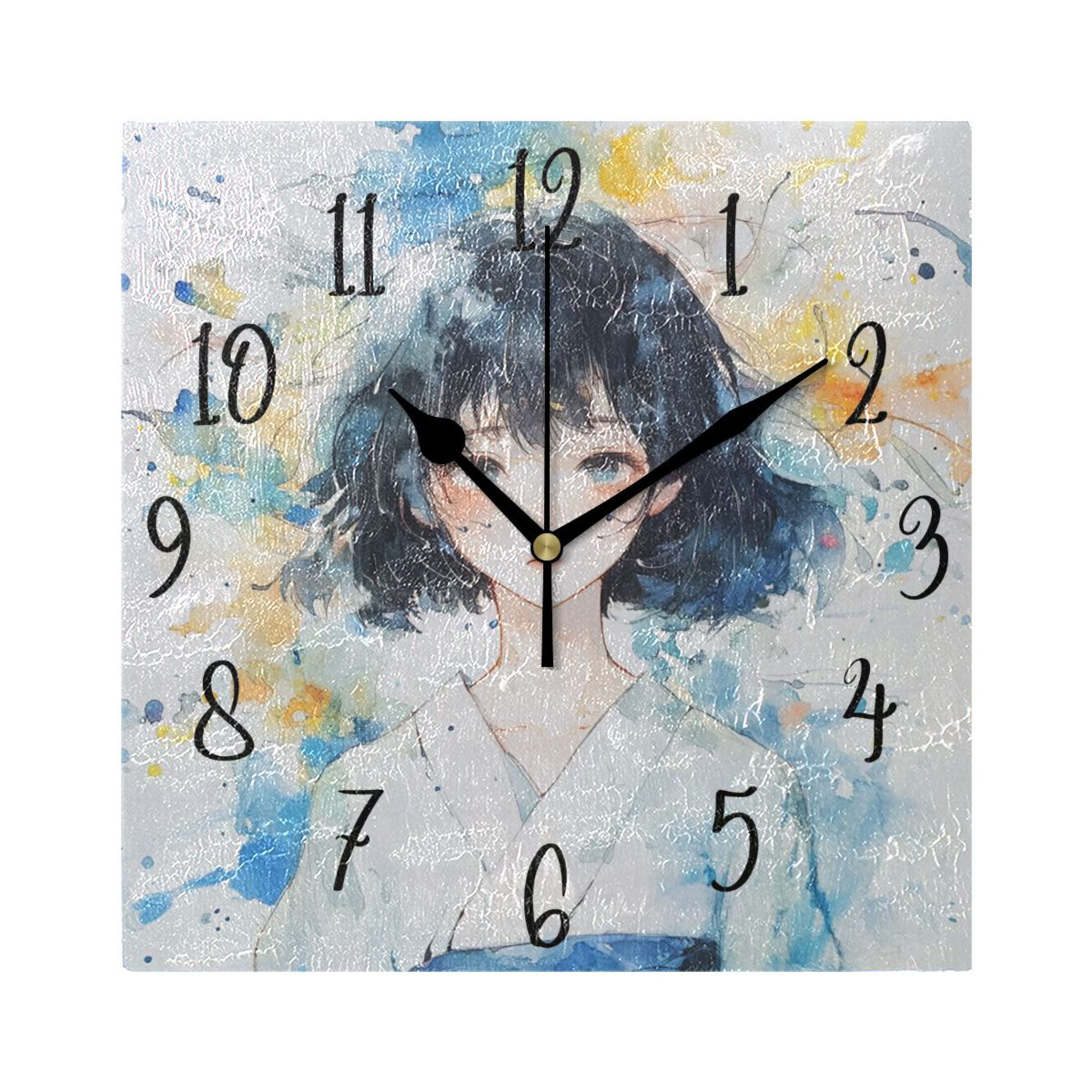 WOBOGO Pretty Watercolor Lass Wall Clock 7.78 Inch Battery Operated ...