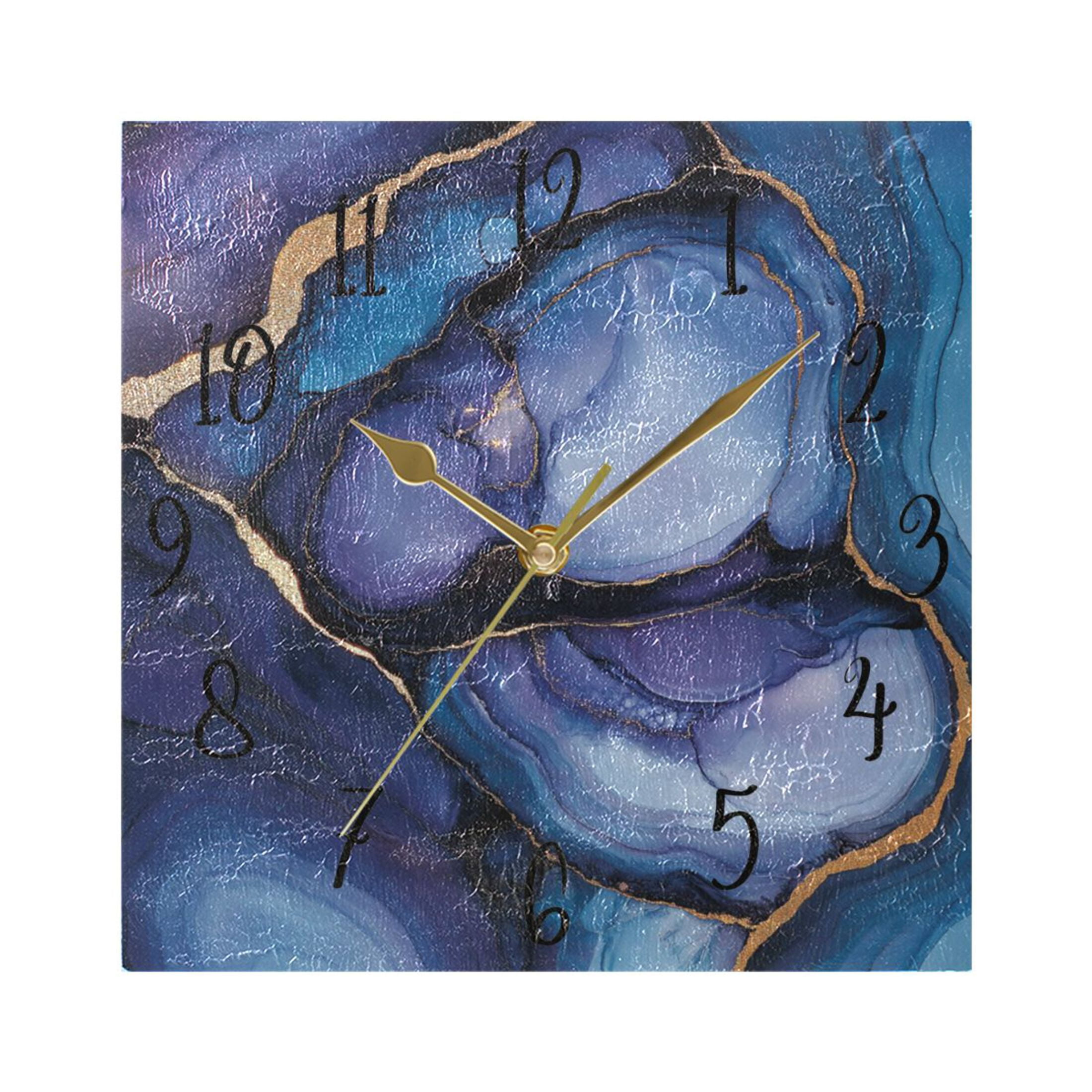 WOBOGO Puddle Veined Marble Wall Clock 7.78 Inch Battery Operated ...
