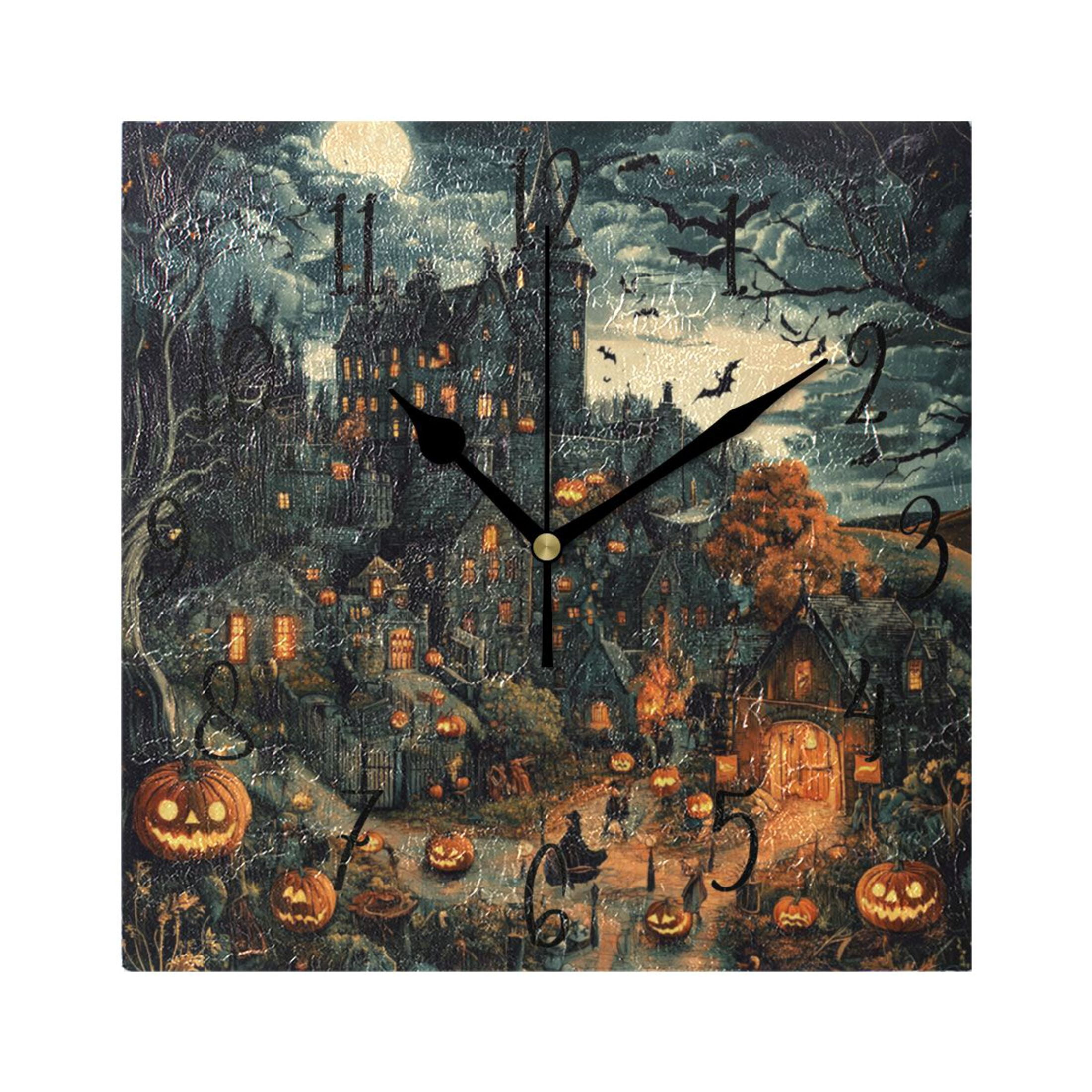 WOBOGO Pumpkinhead Castle Wall Clock 7.78 Inch Battery Operated Silent ...