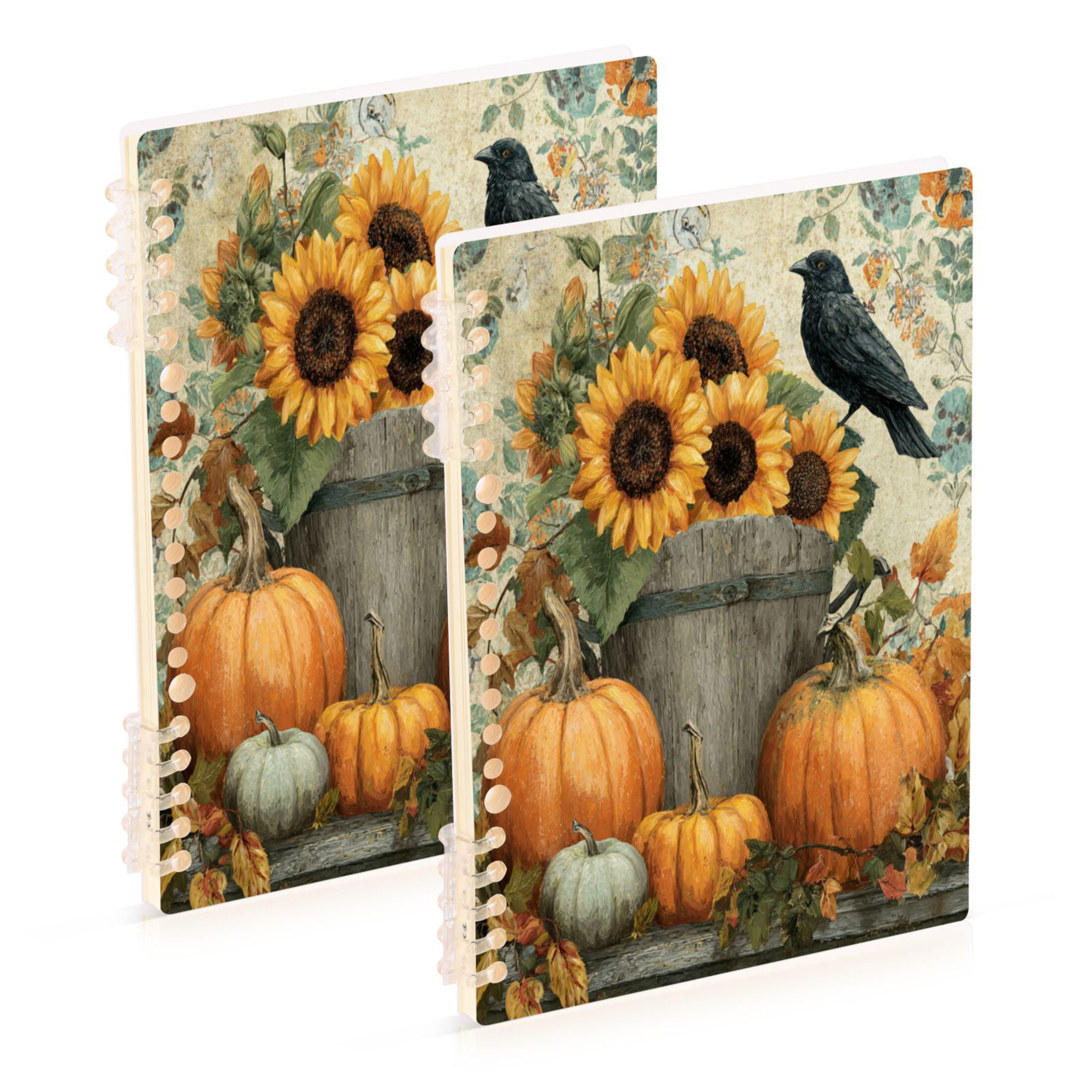 WOBOGO Pumpkins Sunflowers Notebook College Horizontal Grid Paper Ink ...